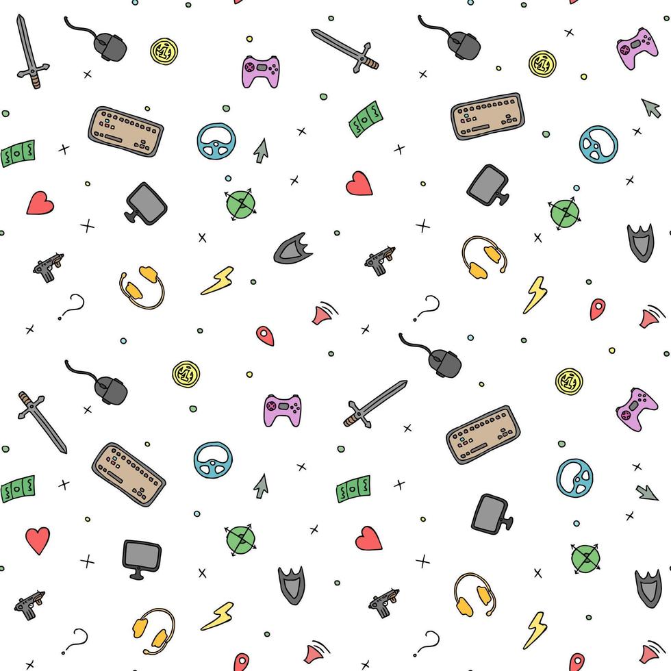 Seamless gaming background. seamless pattern with doodle gaming icons ...