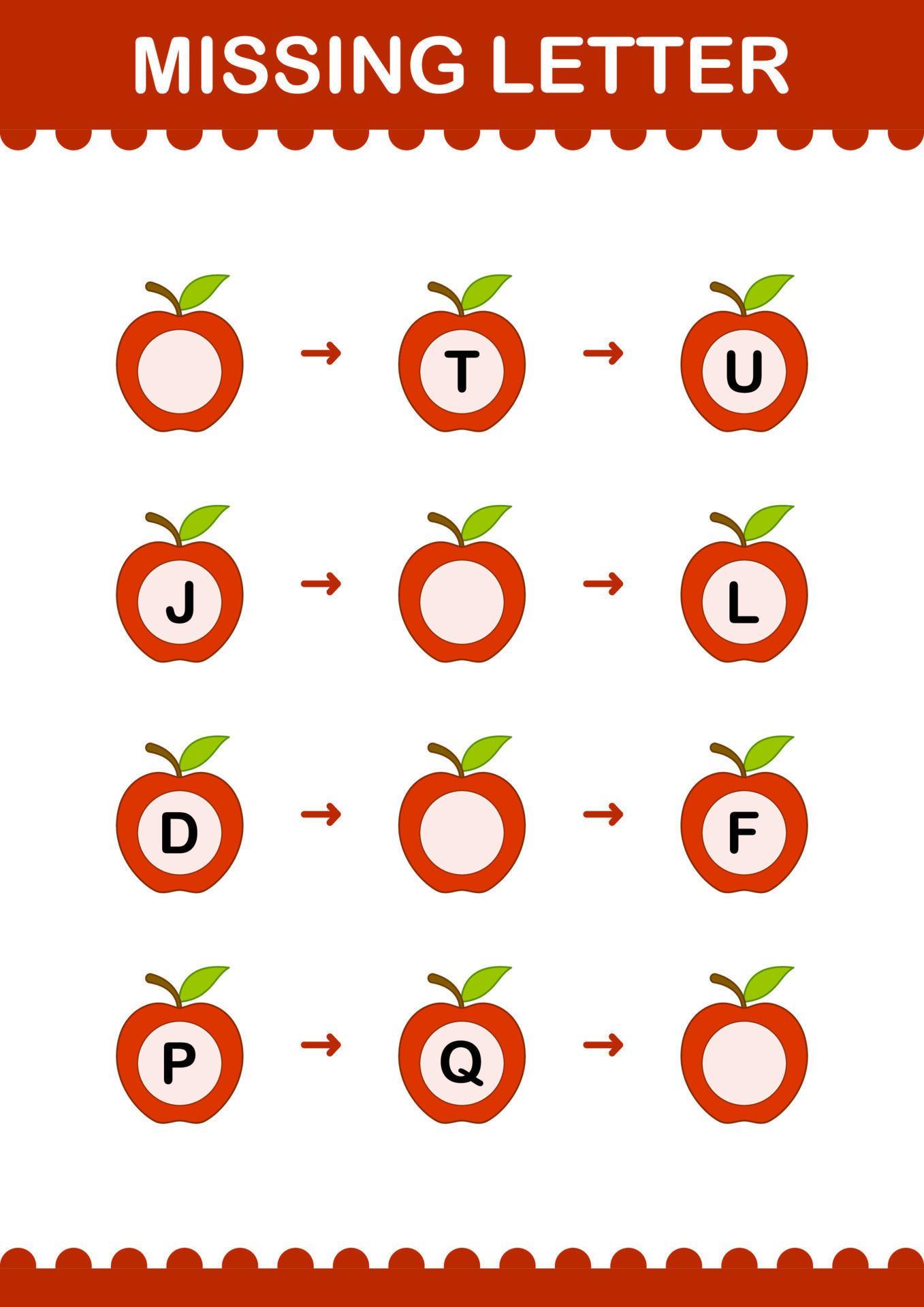 Missing letter with Apple. Worksheet for kids 9366270 Vector Art at ...
