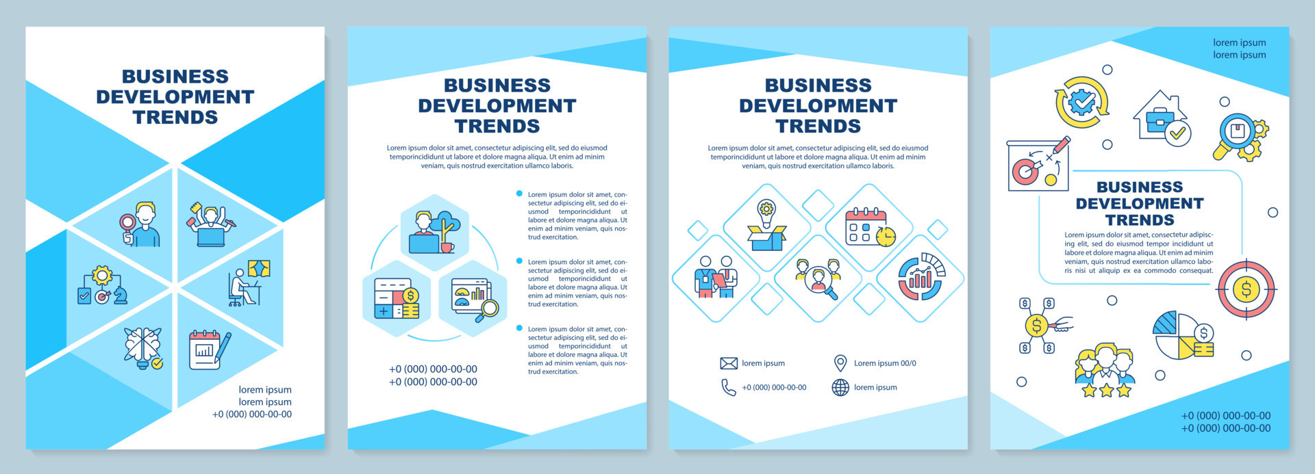 Business Development Trends Blue Brochure Template Corporate Work Leaflet Design With Linear