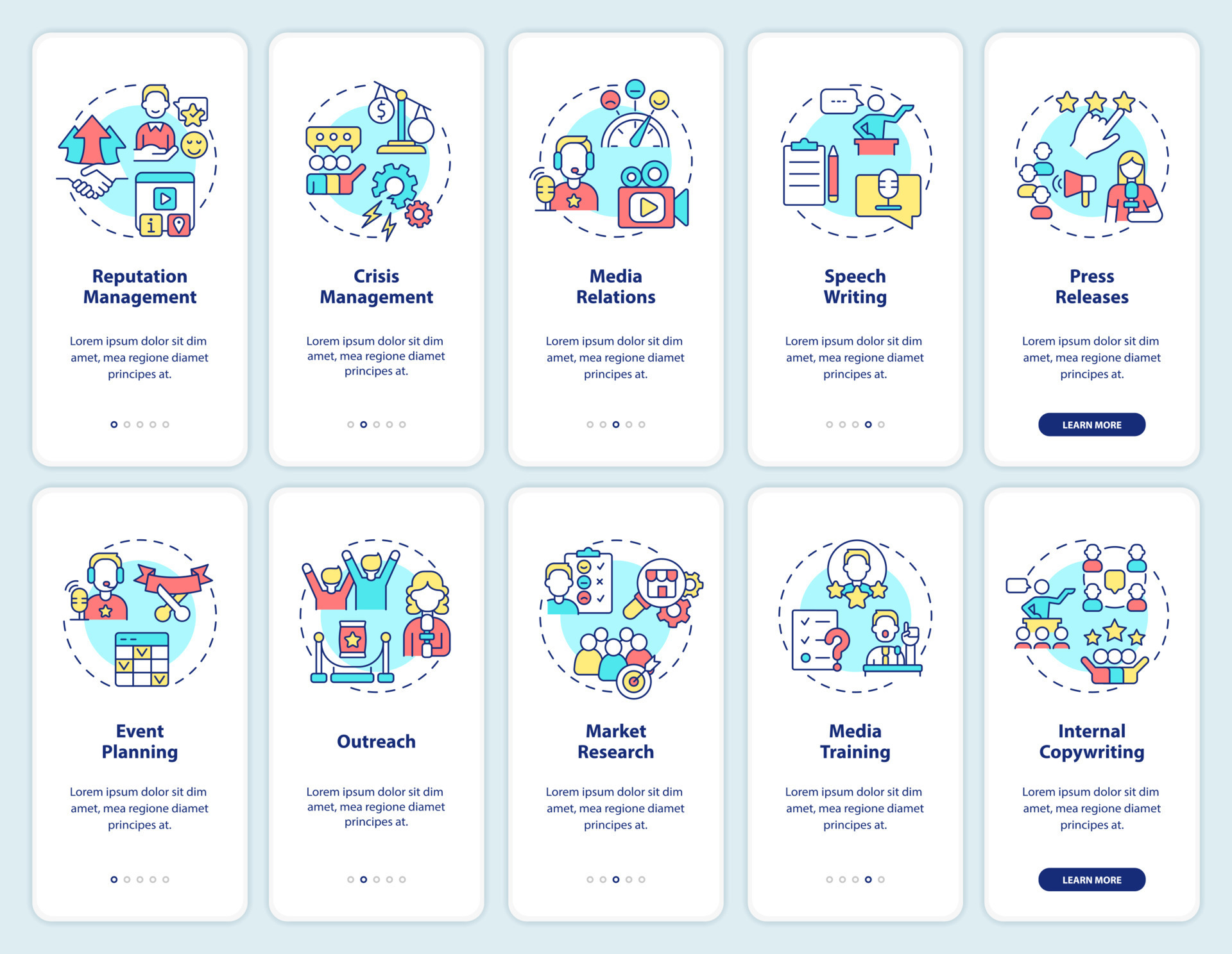 Pr Services Onboarding Mobile App Screen Set Business Reputation