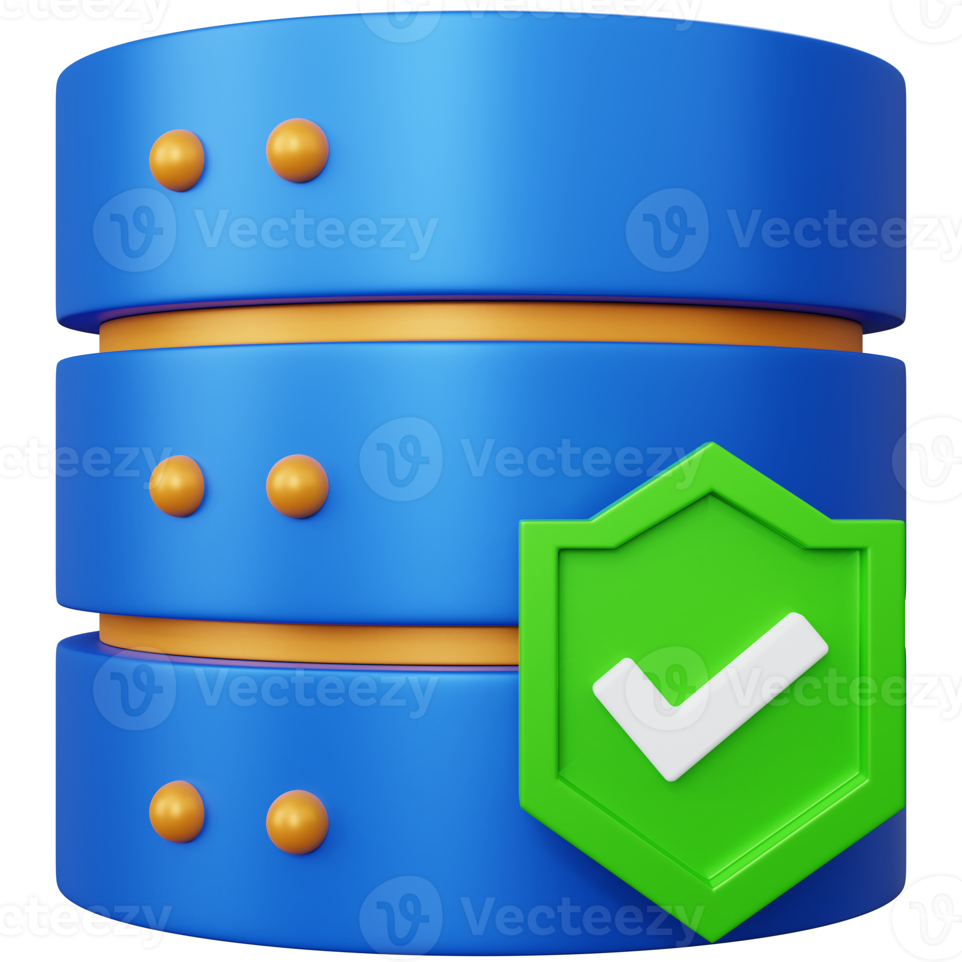 3d rendering illustration blue database with a shield icon with a check ...