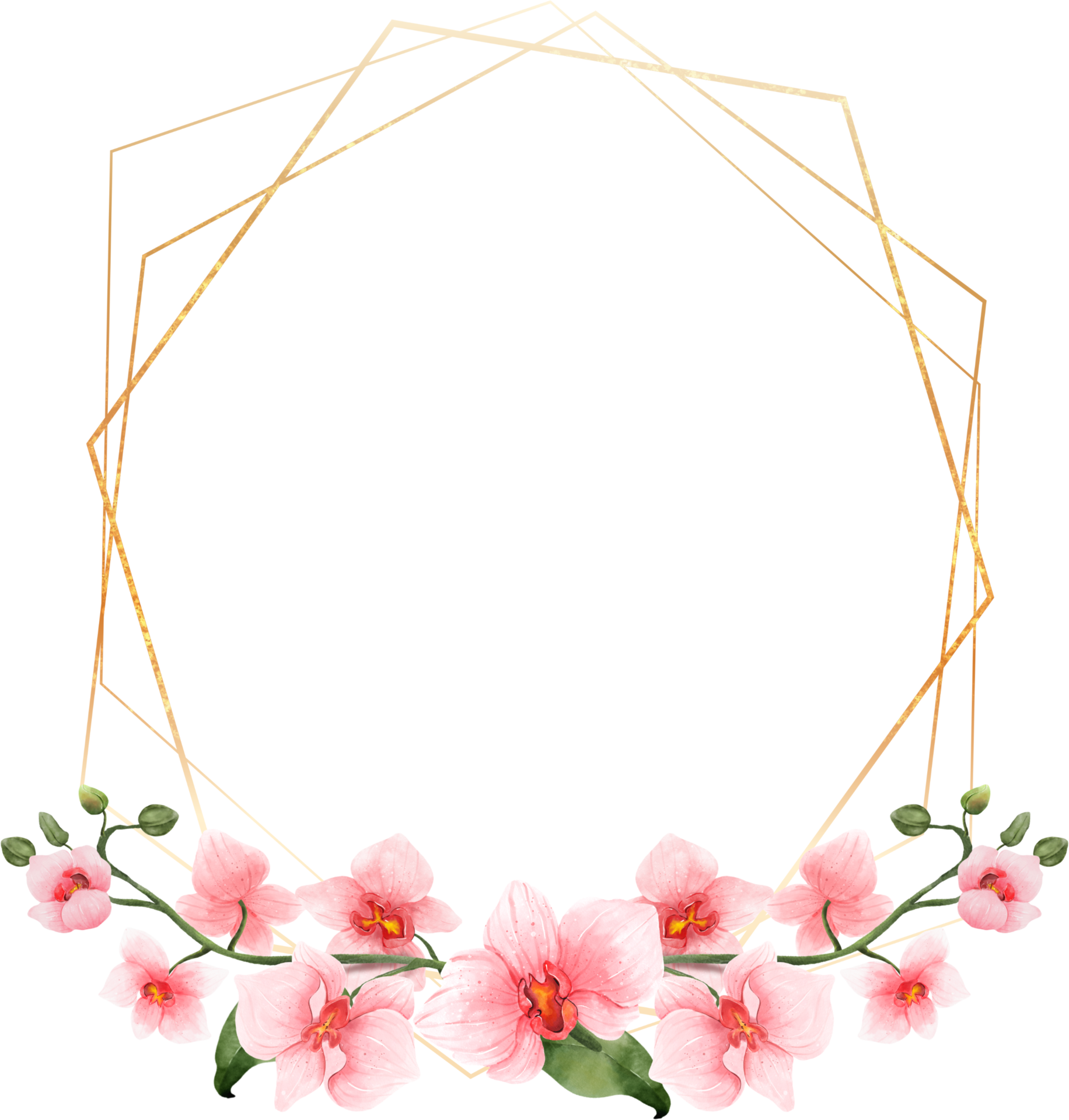 Pink Flowers Watercolor with geometric gold frame 9369483 PNG Pink Flowers Watercolor with geometric gold frame 9369483 PNG