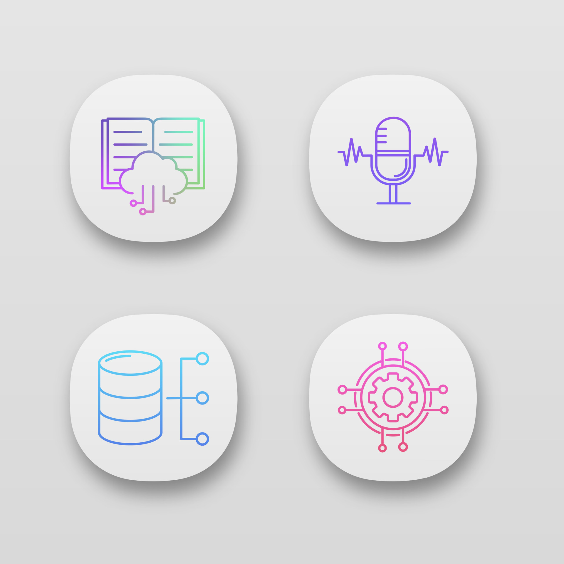 Machine Learning App Icons Set Voice Recognition Cloud Computing Relational Database Digital