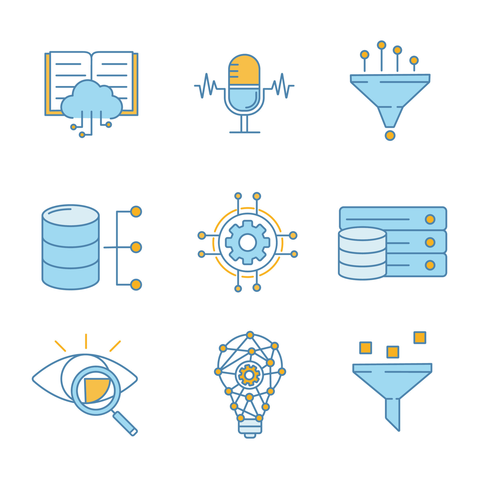 Machine Learning Color Icons Set Artificial Intelligence Database Ai Digital Technology
