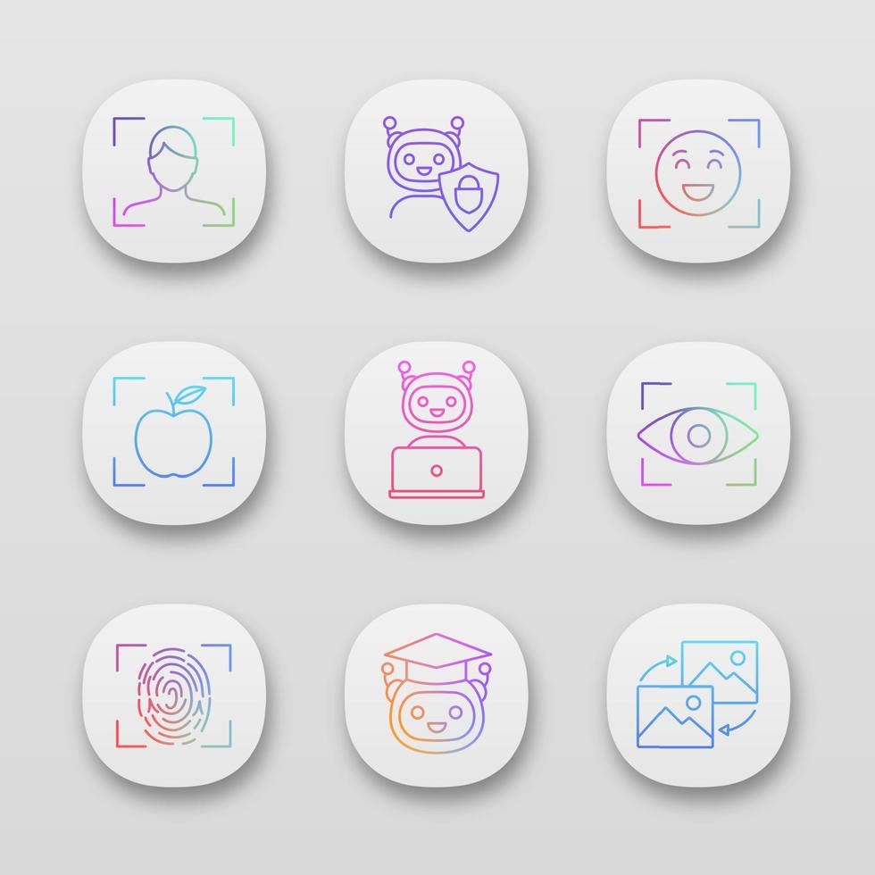 Machine Learning App Icons Set Artificial Intelligence Chatbot Face