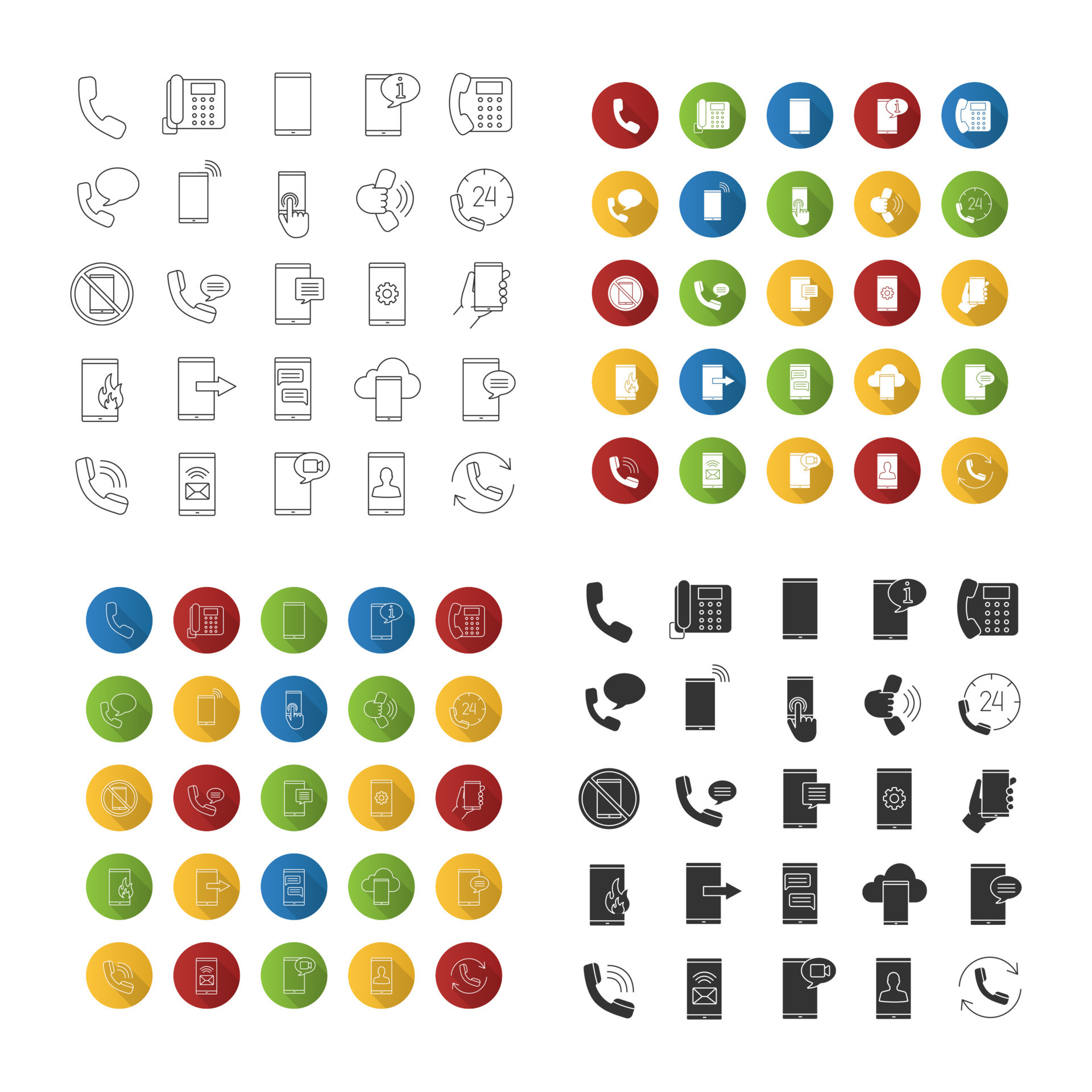 Phone Communication Icons Set Smartphone Calls Messages Hotline Mobile Cloud Computing