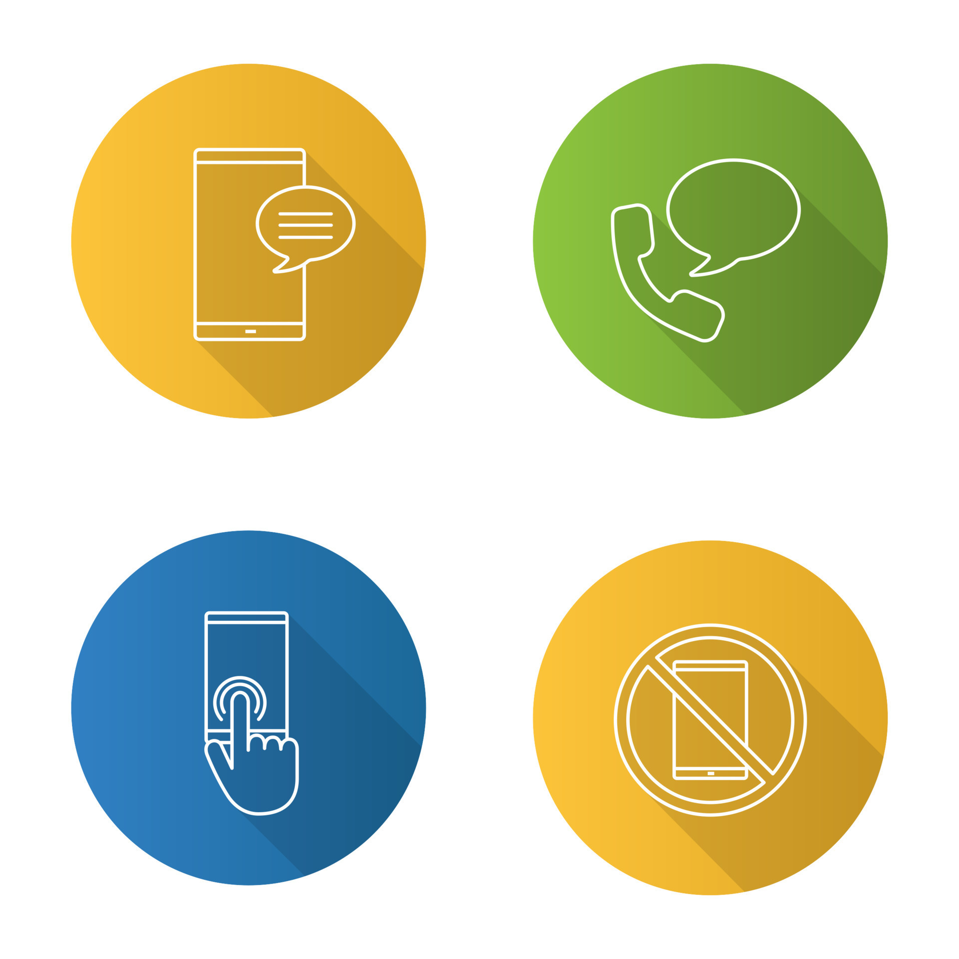 Phone Communication Flat Linear Long Shadow Icons Set Chatting Voice Message Touchscreen