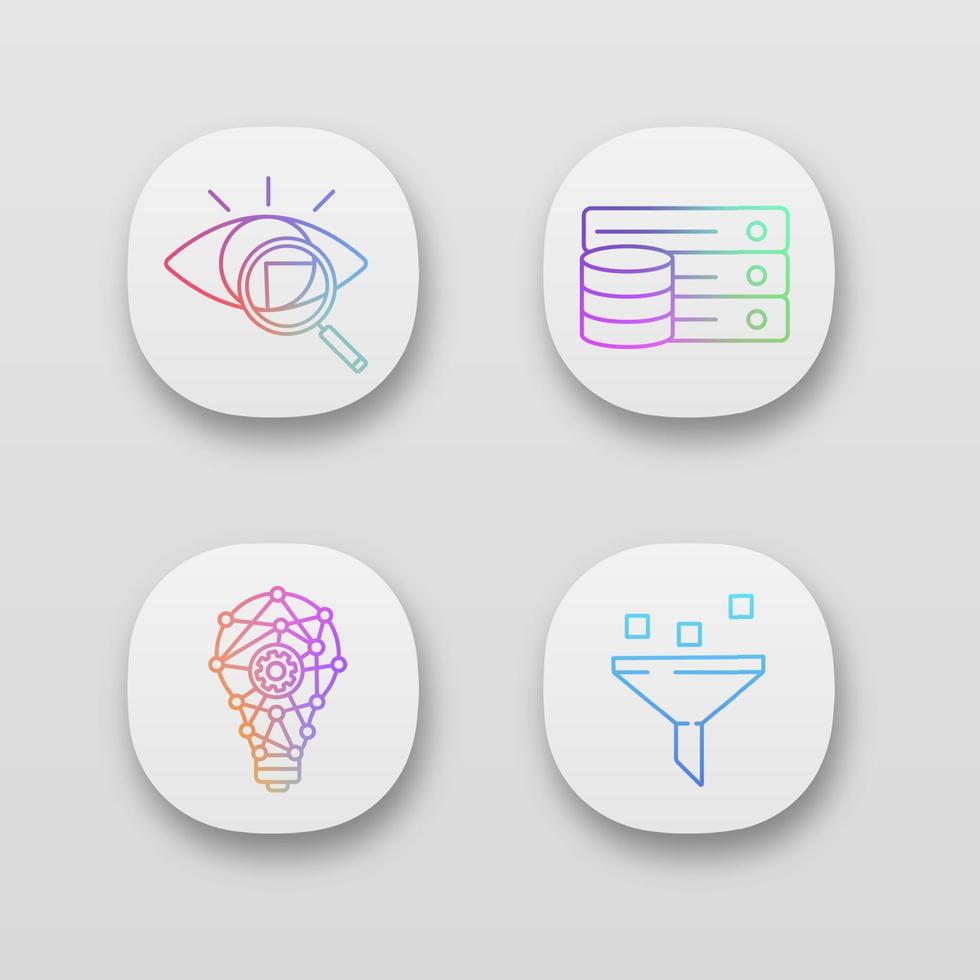 Machine Learning App Icons Set Retina Scan Database Innovation Process Data Filtering Uiux