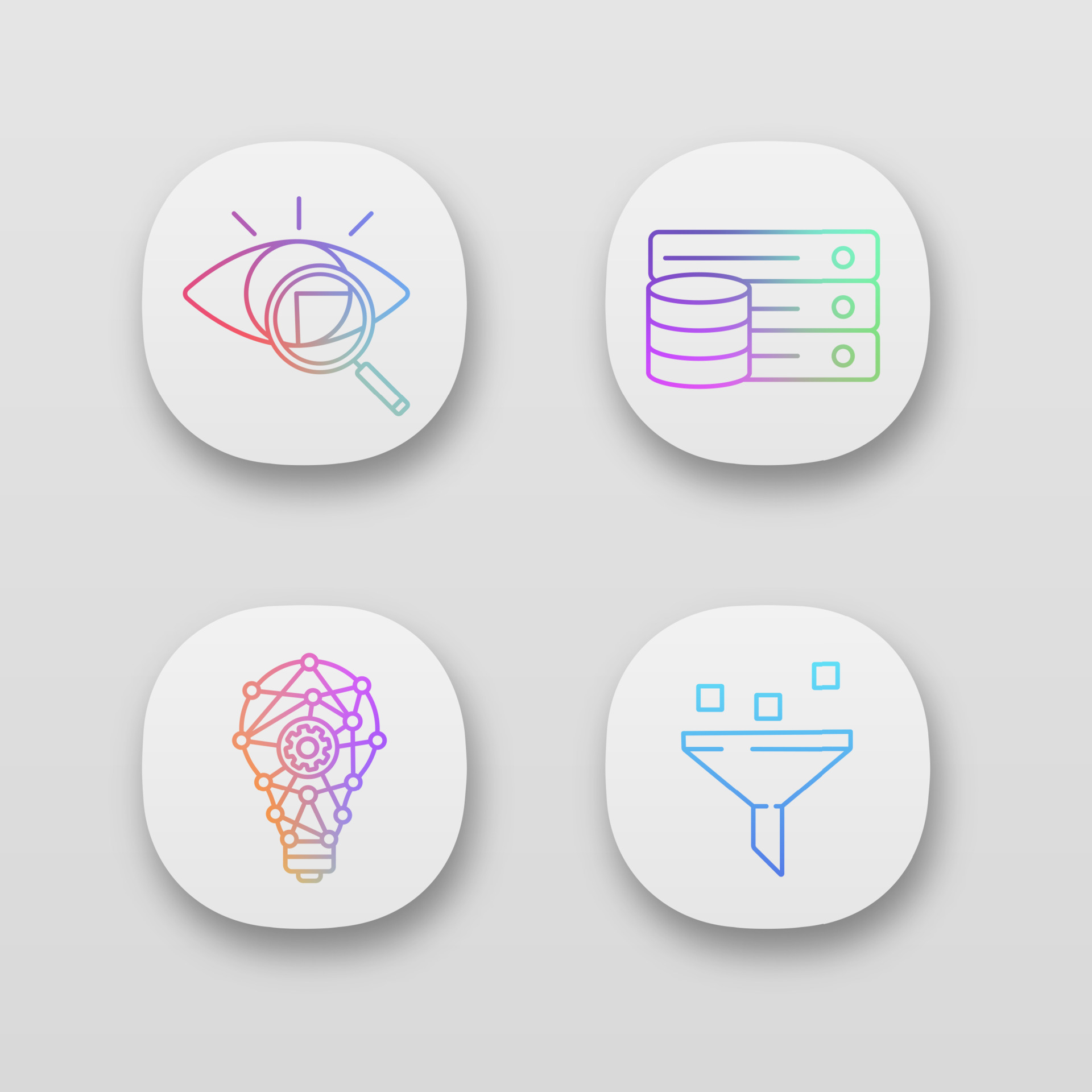 Machine Learning App Icons Set Retina Scan Database Innovation Process Data Filtering Uiux