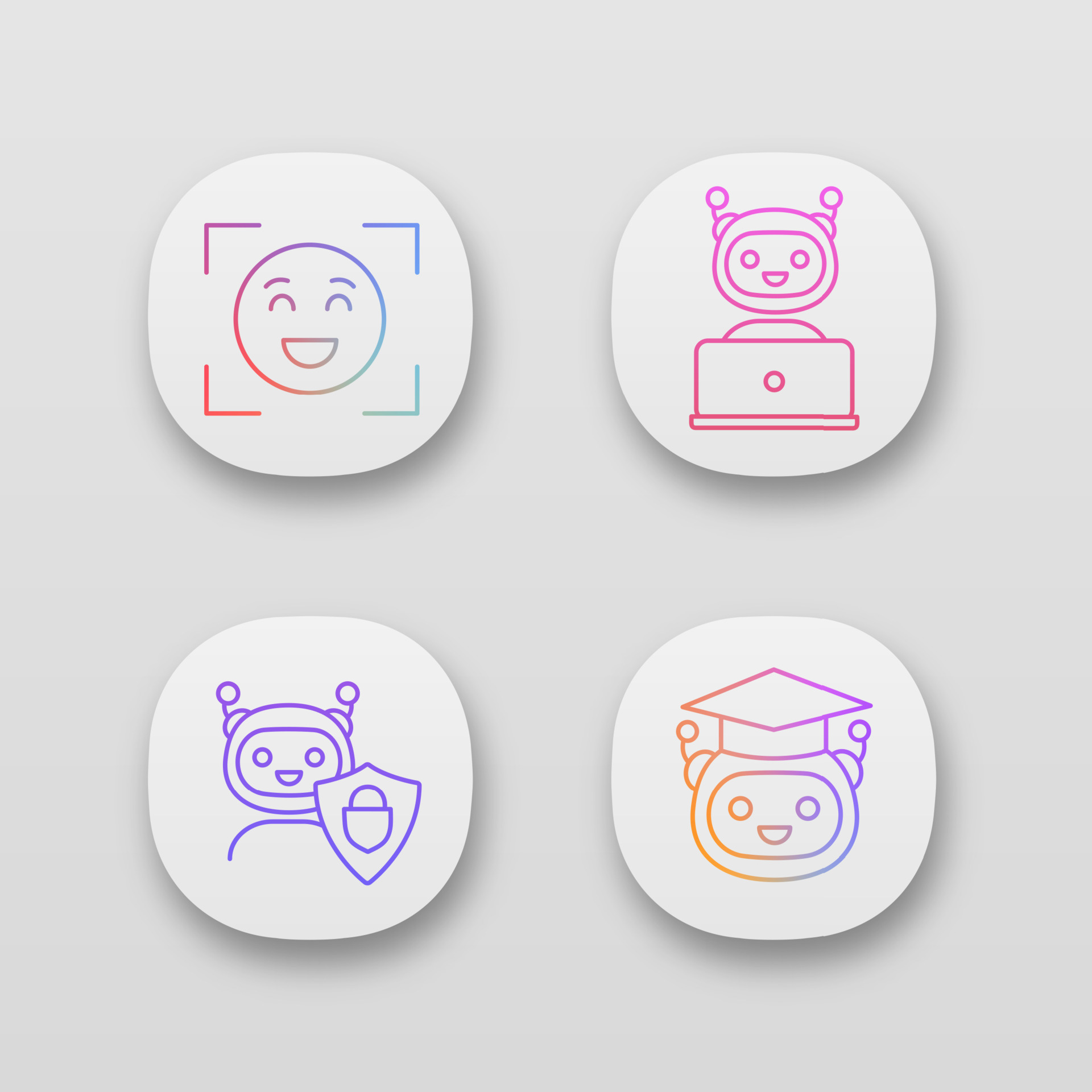 Machine Learning App Icons Set Emotion Detection Chatbot Secured Chat Bot Teacher Robot