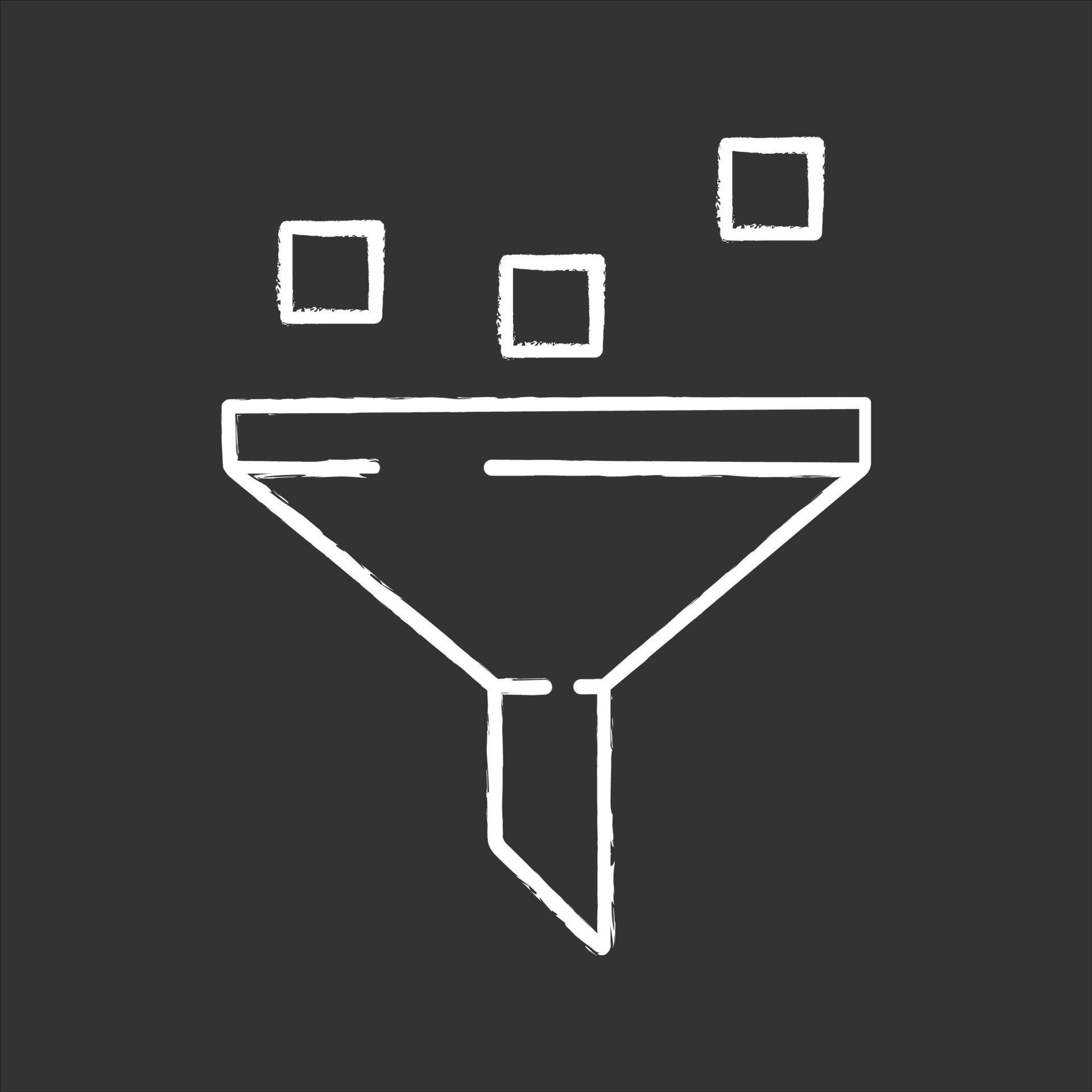 Data filtering system chalk icon. Machine learning process. Data mining. Funnel. Statistics ...