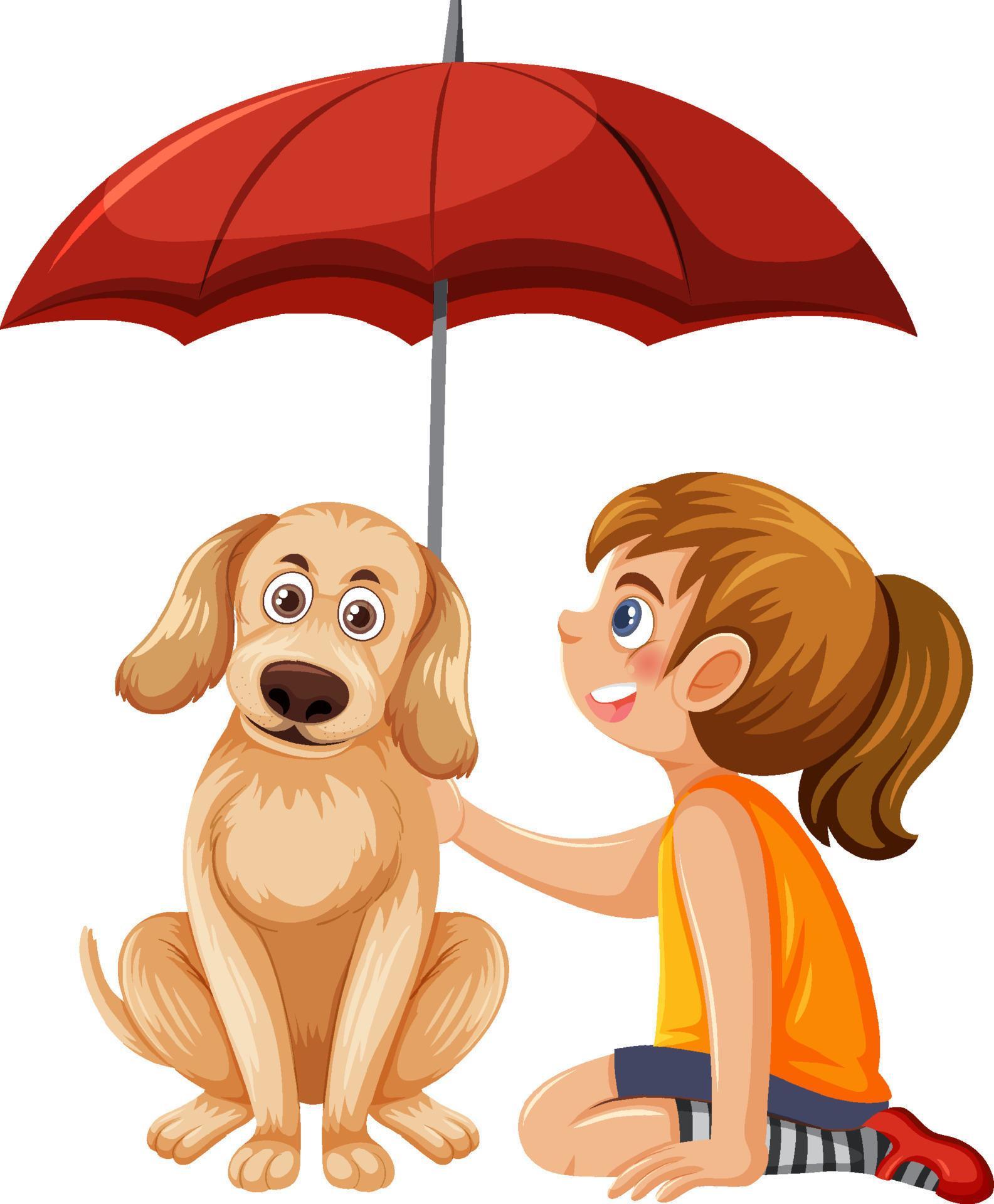 A girl and dog holding umbrella 9375435 Vector Art at Vecteezy