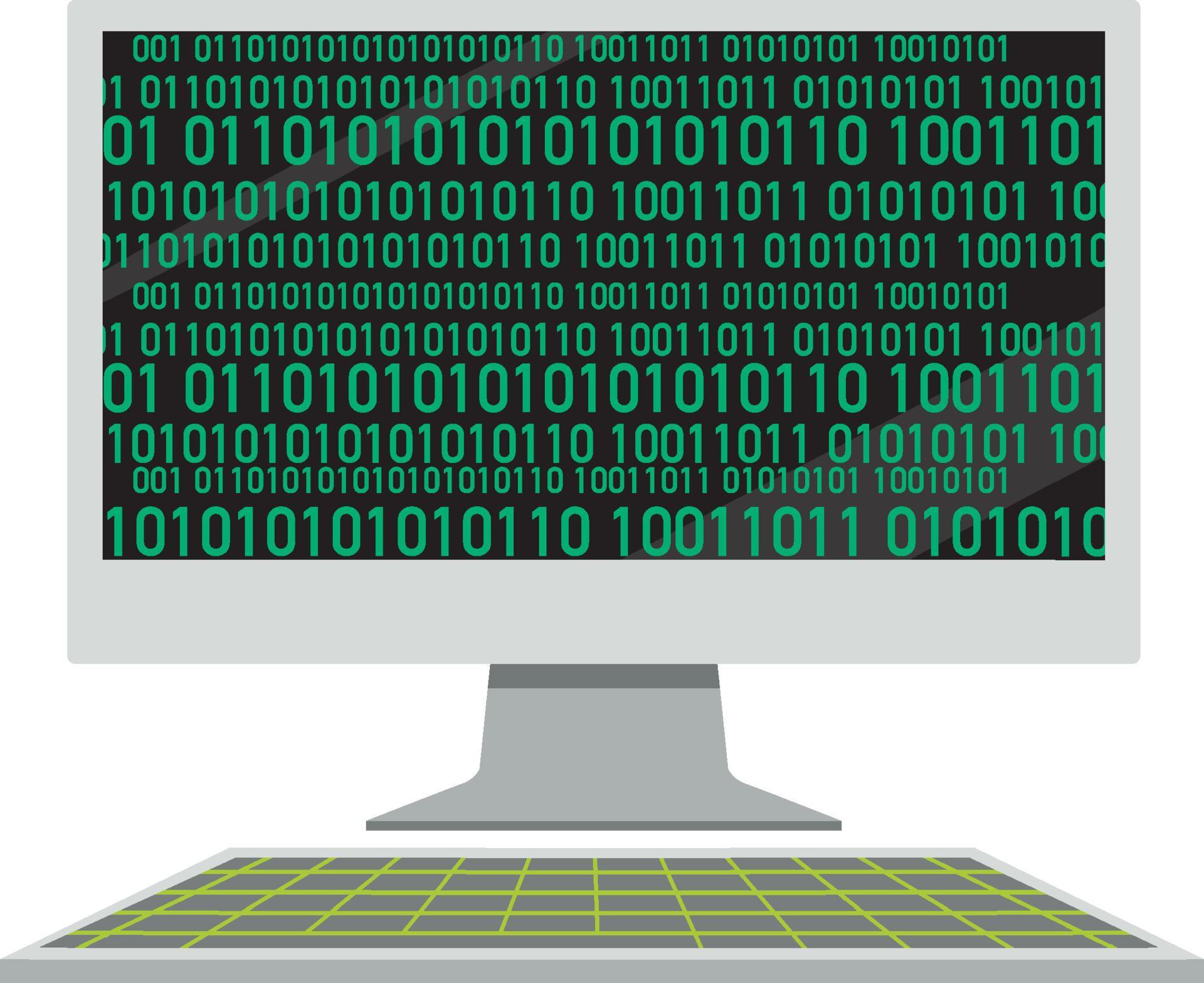 Computer with binary code screen 9377230 Vector Art at Vecteezy