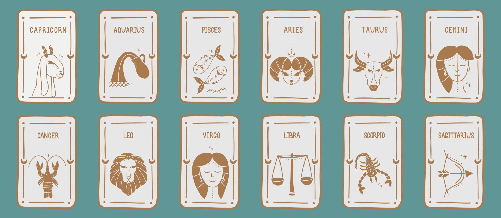 A Set Of Vector Illustrations Of Linear Design Of Astrology Zodiac