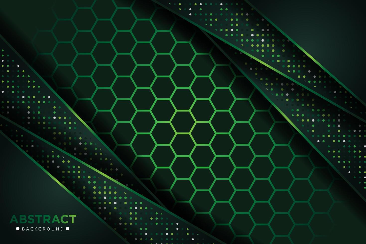Abstract Dark Green Overlap With Glitters Dots And Hexagon Background