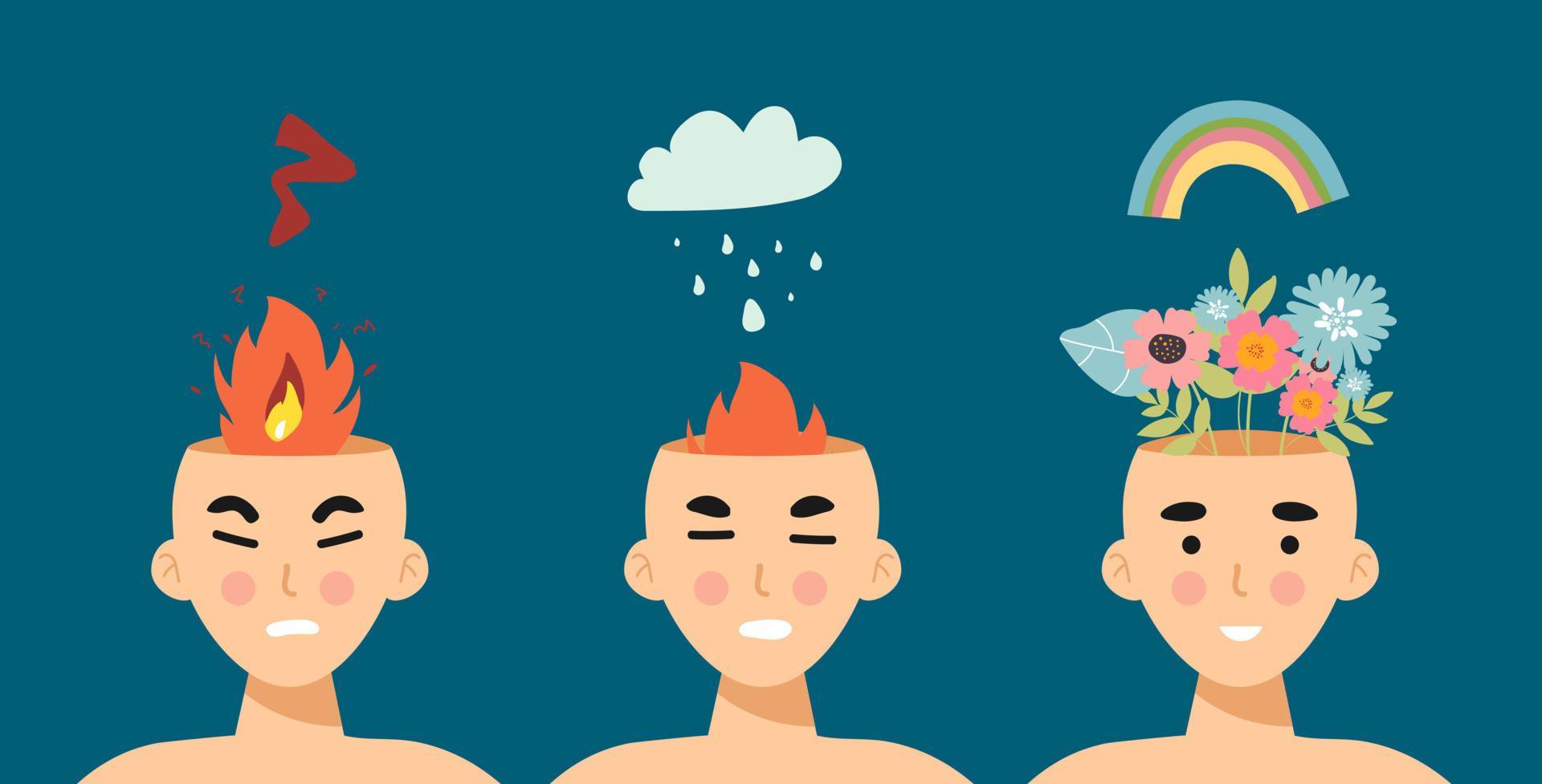 Angry calm man or woman. Head with fire Vector illustration of anger, fury, annoyance. Anger ...