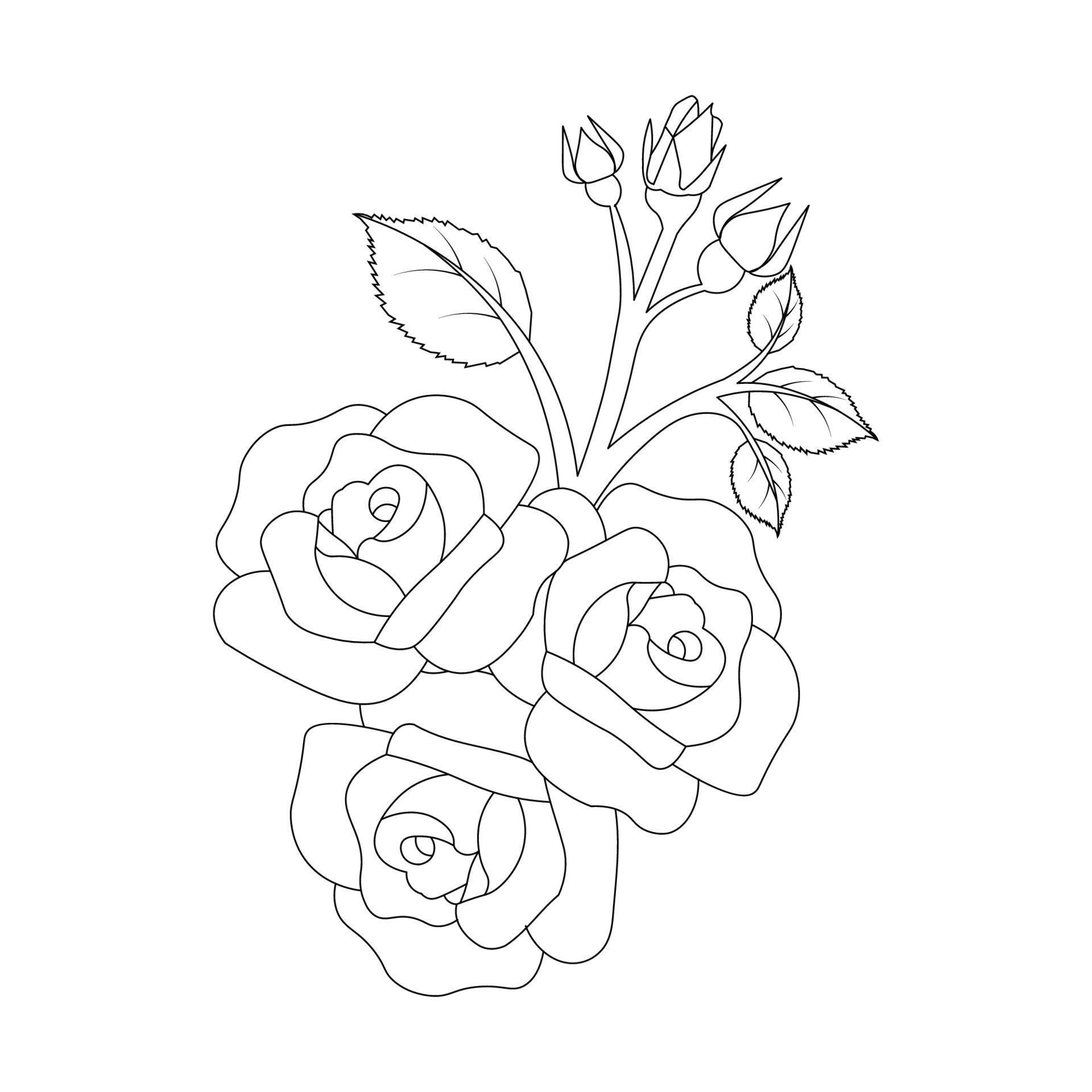 roses flower doodle repeat pattern with line art coloring page drawing ...