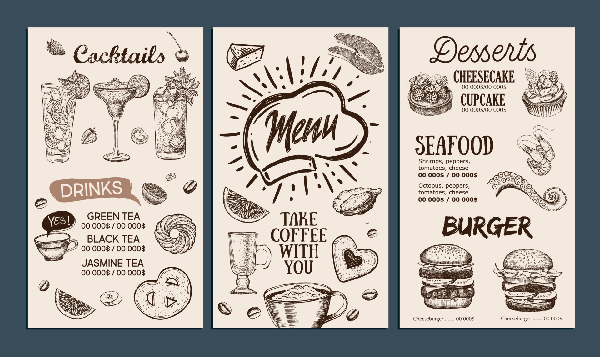 Restaurant cafe menu, template design. Food flyer. 9407677 Vector Art ...