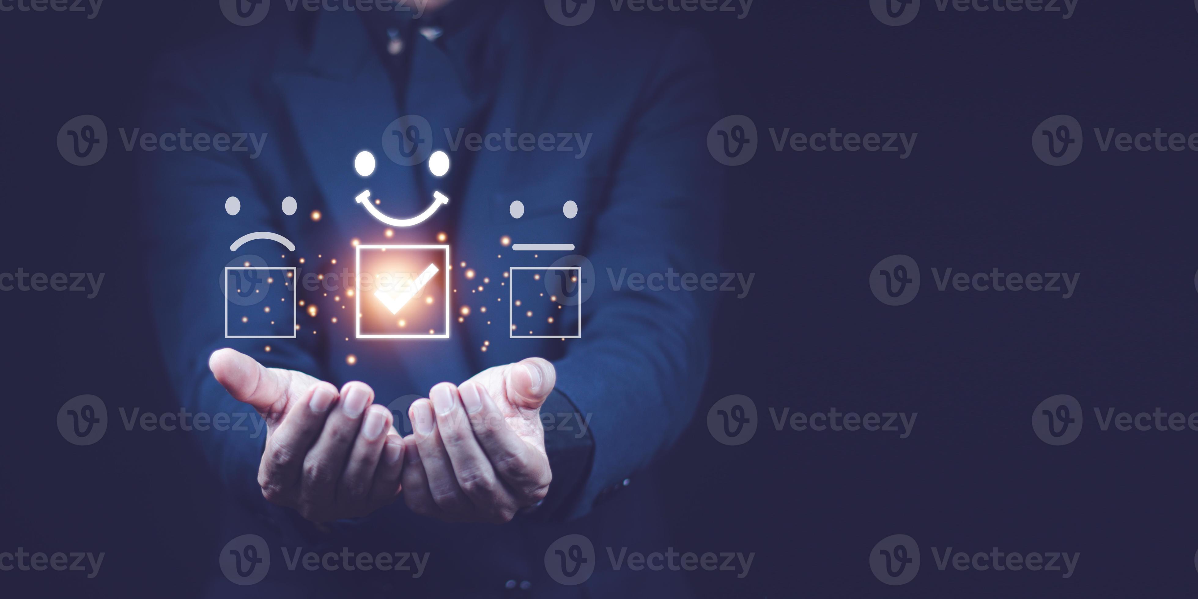 Customer service evaluation concept. smiling Asian male Is using a ...