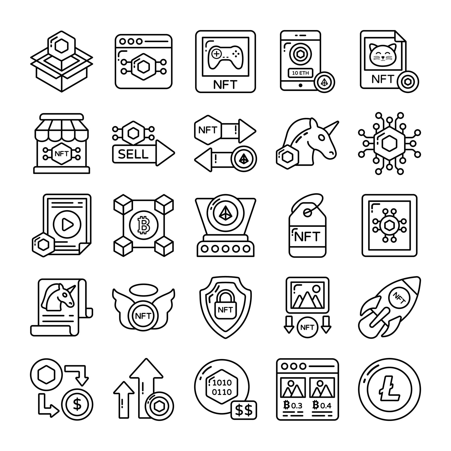 NFT line icon set. Non-fungible token, Blockchain, crypto, currency ...