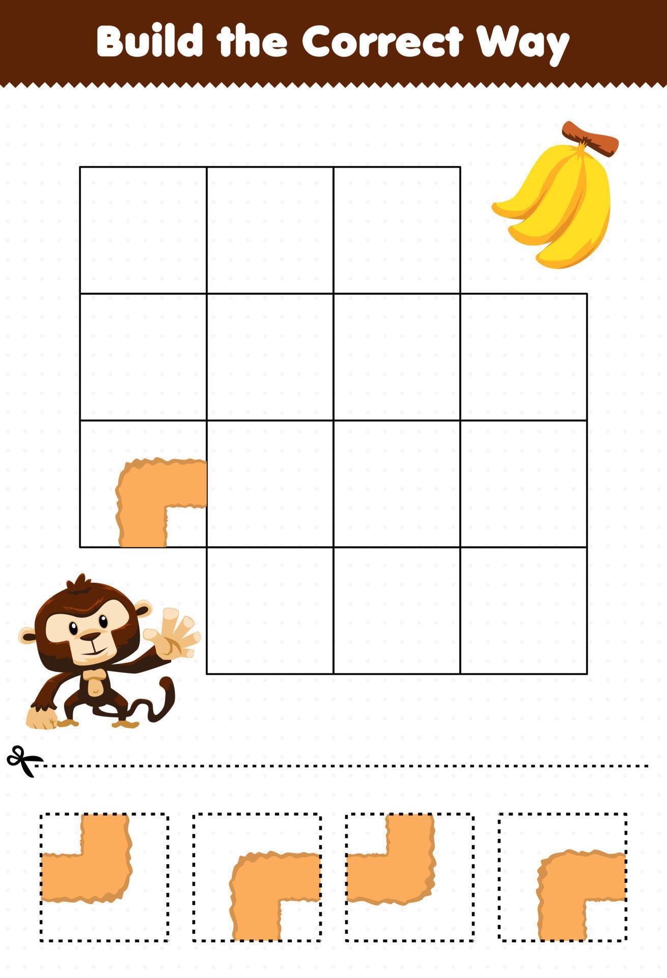 Education game for children build the correct way help cute monkey move ...