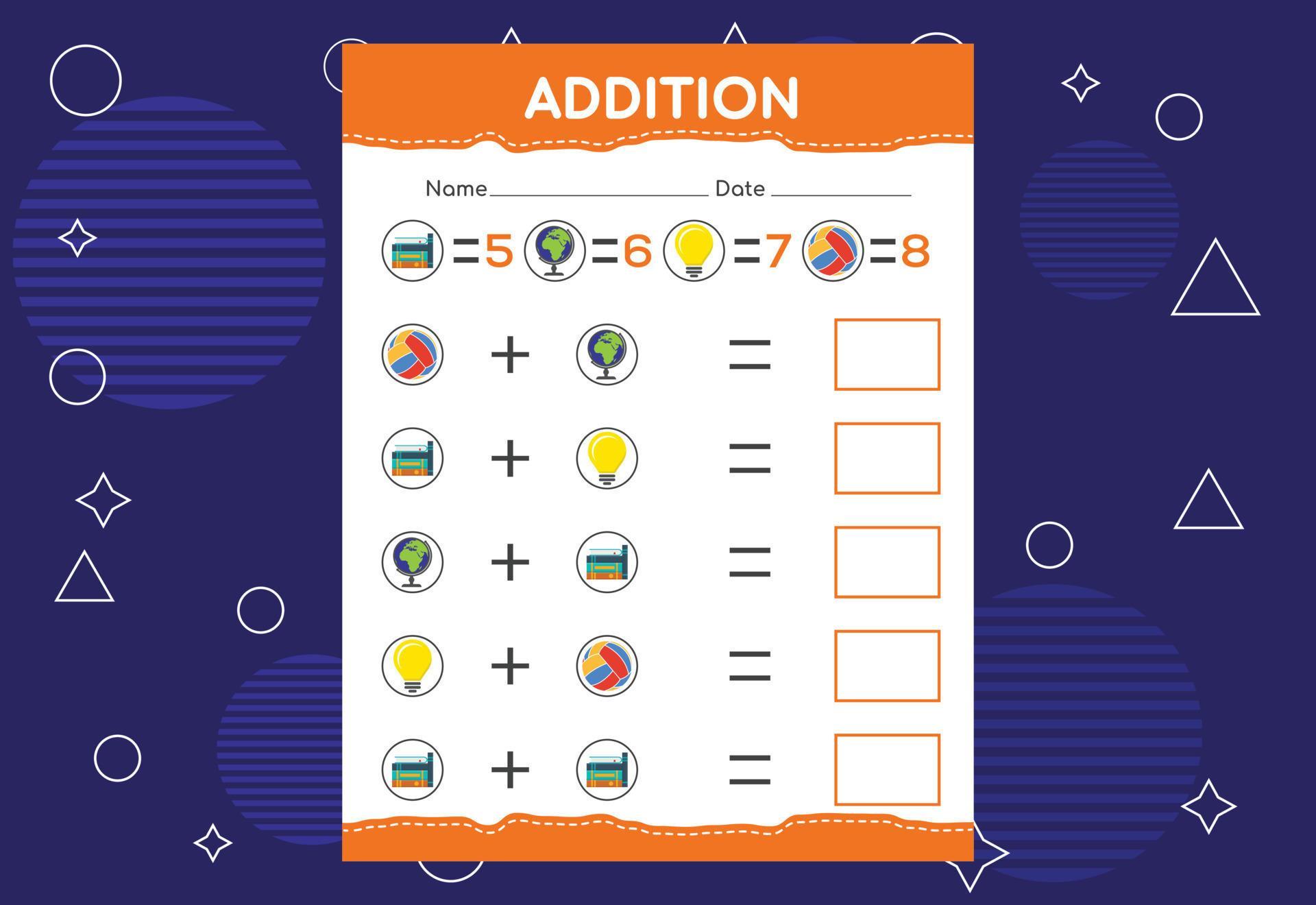 Addition with different elements for kids. An educational page for kids ...