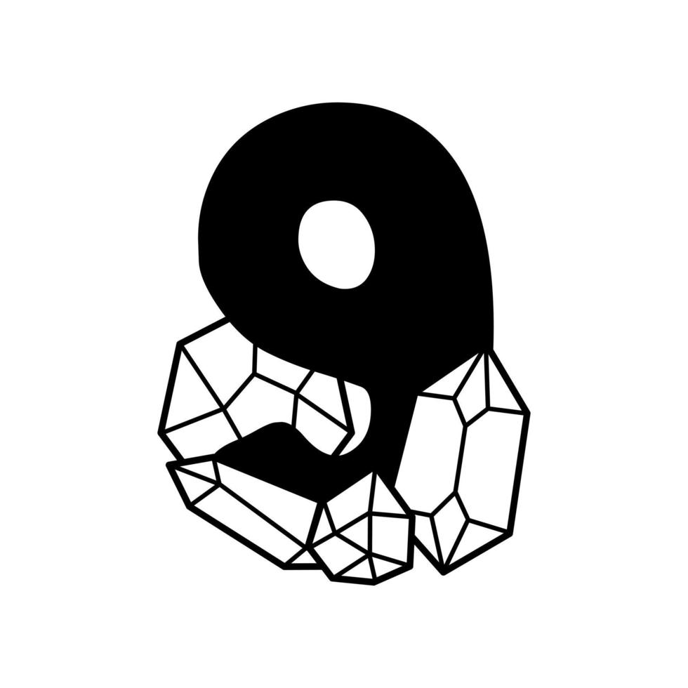 Cute Alphabet With Gem Number 9 Lovely Letter Design For Decoration