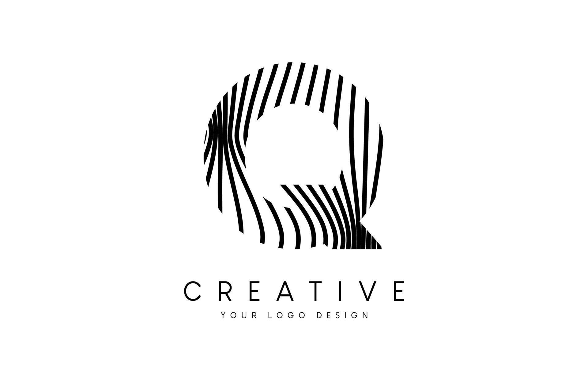 Warp Zebra Lines Letter Q Logo Design With Black And White Lines And Creative Icon Vector