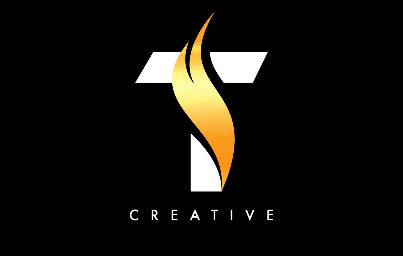 Letter T Logo Icon Design with Golden Swoosh and Creative Curved Cut Shape Vector 9462783 Vector ...