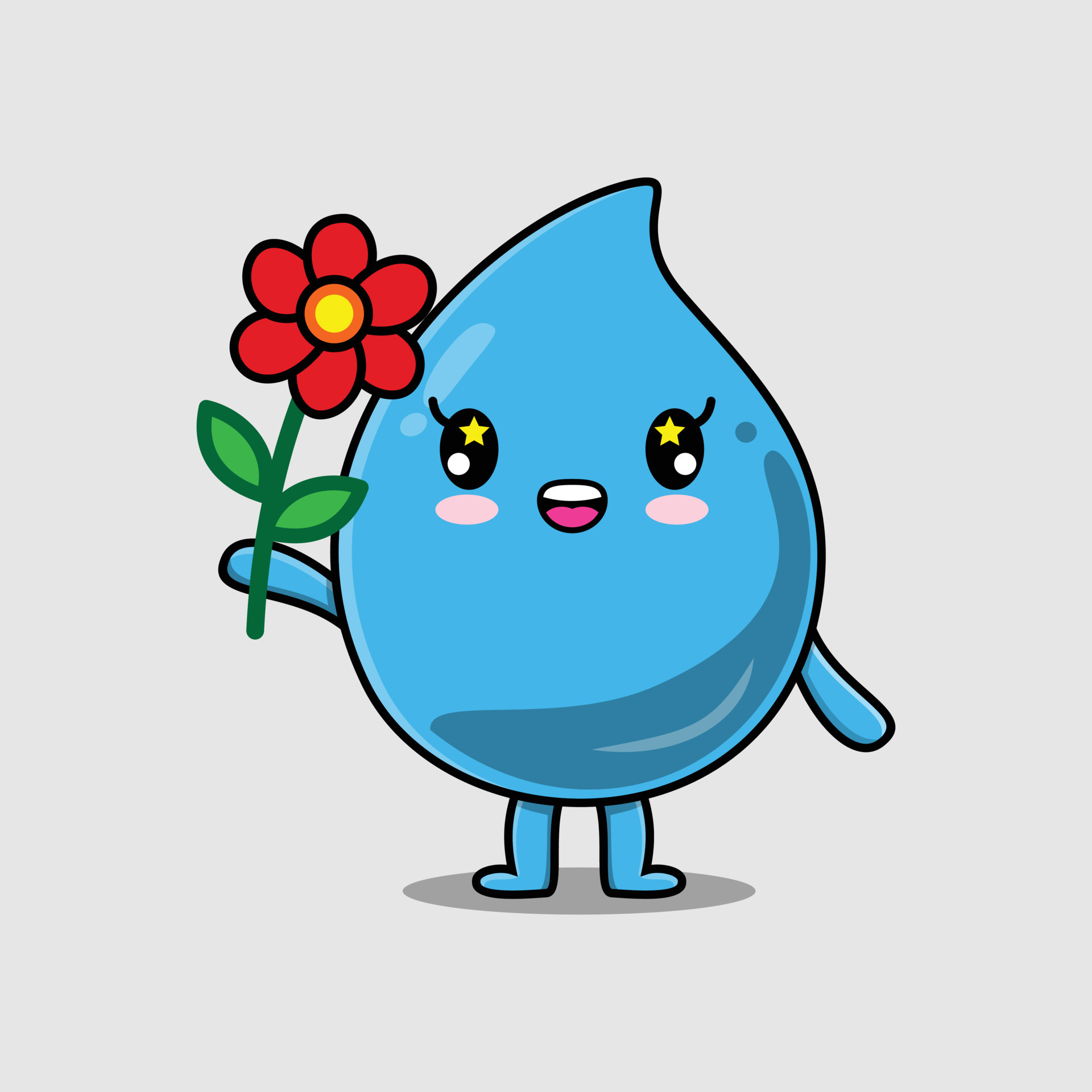 Cute Cartoon Water Drop Character Hold Red Flower 9464577 Vector Art At