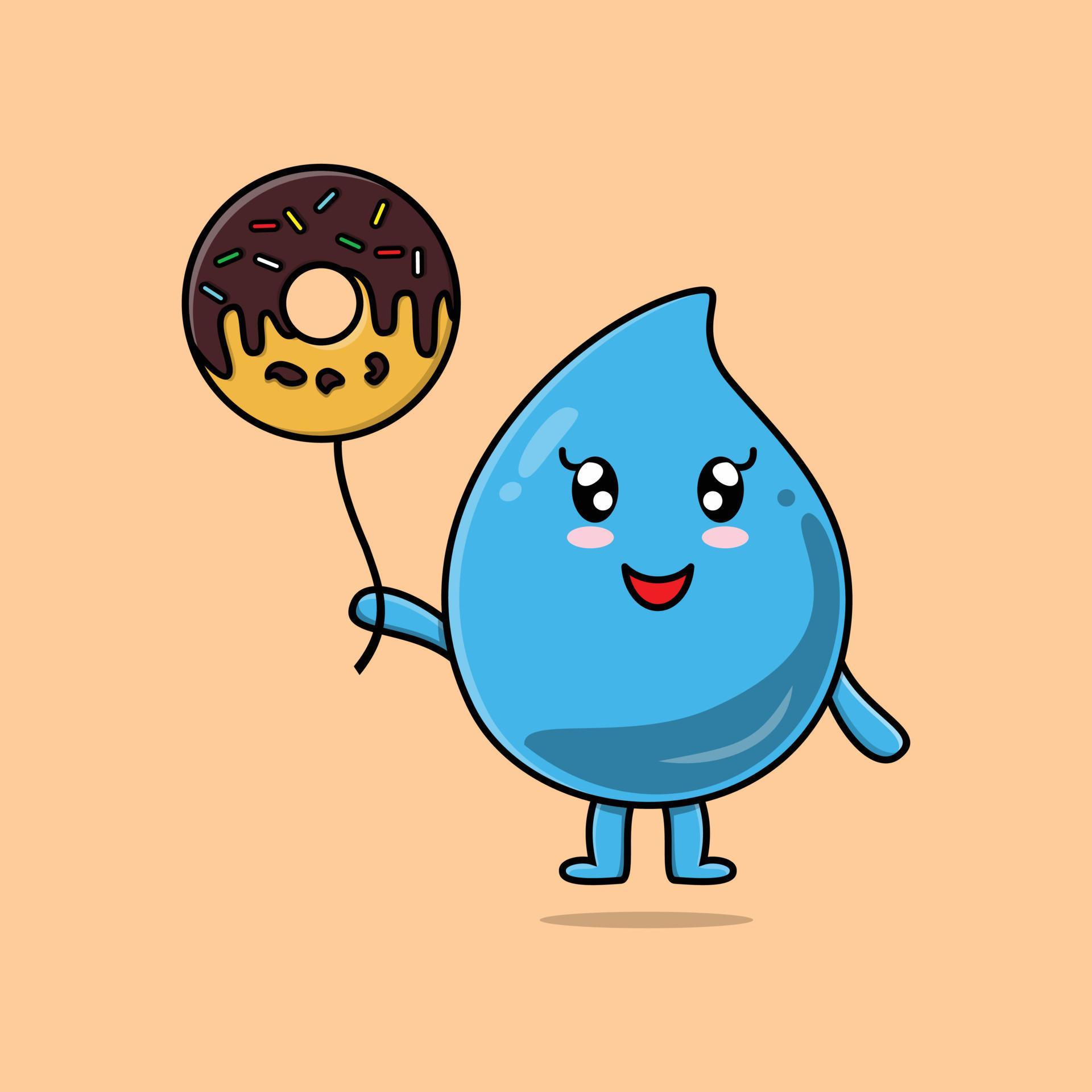 Cute Cartoon Water Drop Floating With Donuts 9465262 Vector Art At Vecteezy
