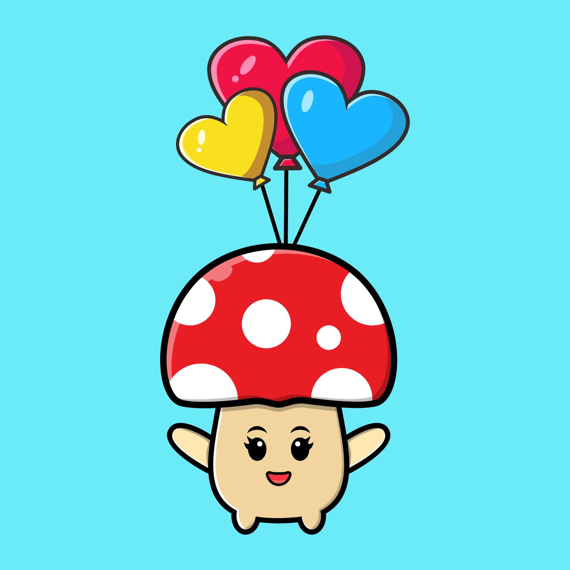 Set Cute Mushroom Icon Face Expression Mushroom Vector Icon On Blue Background Cartoon Icon
