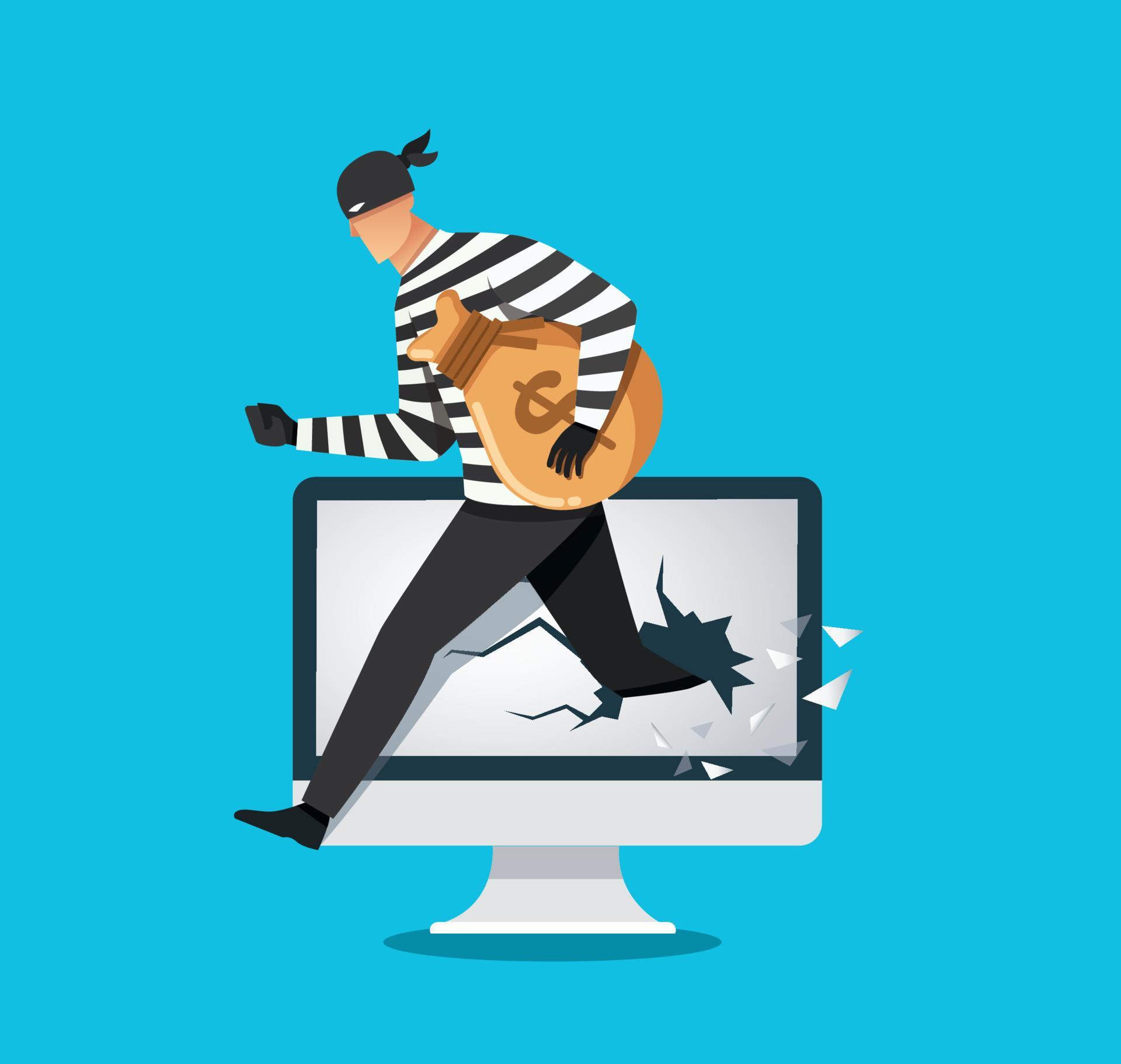 Hacker, thief hacking into a computer. vector illustration 9467444 ...