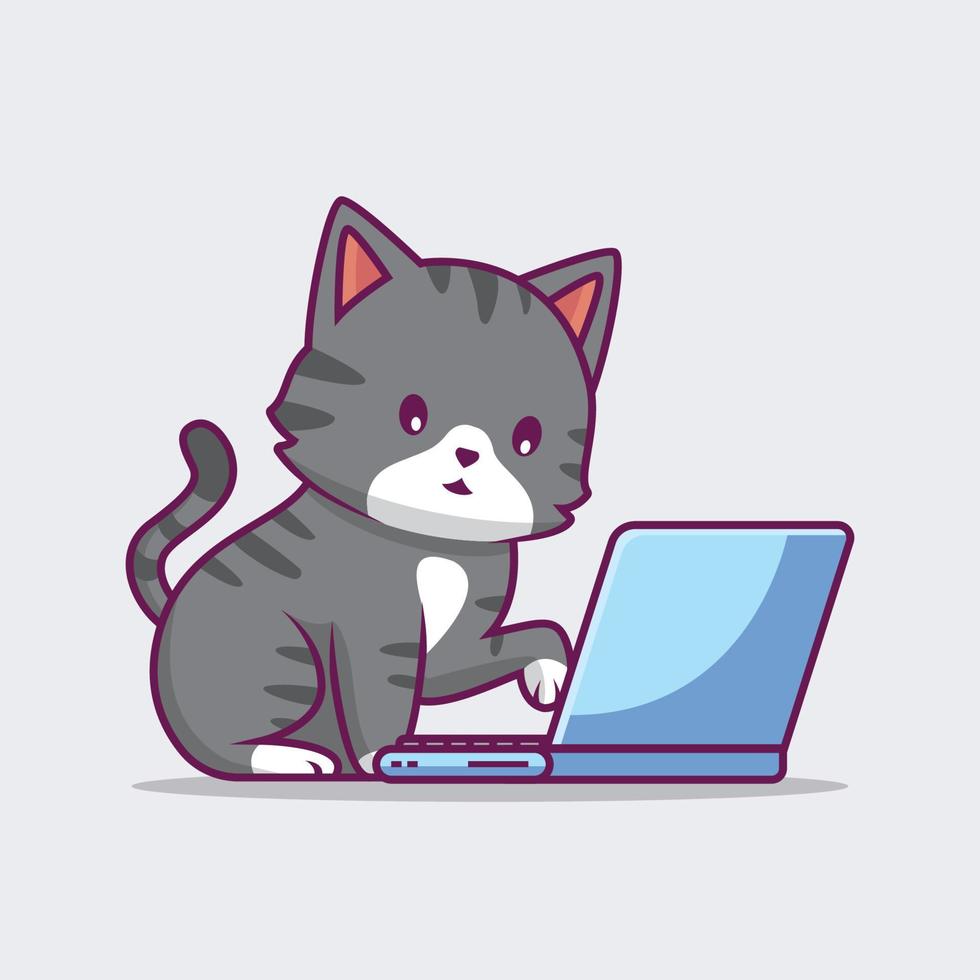 Cute cat working on laptop cartoon illustration 9471145 Vector Art at ... Cute cat working on laptop cartoon illustration 9471145 Vector Art at ...