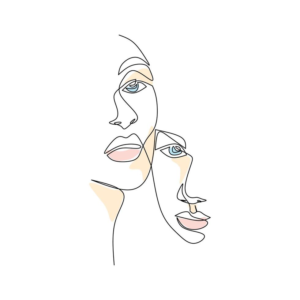 Mother and son portrait vector illustration drawn in line art style ...