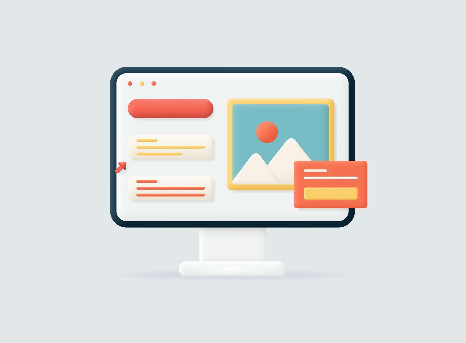 Web design and development concept. Computer display with webpage ...