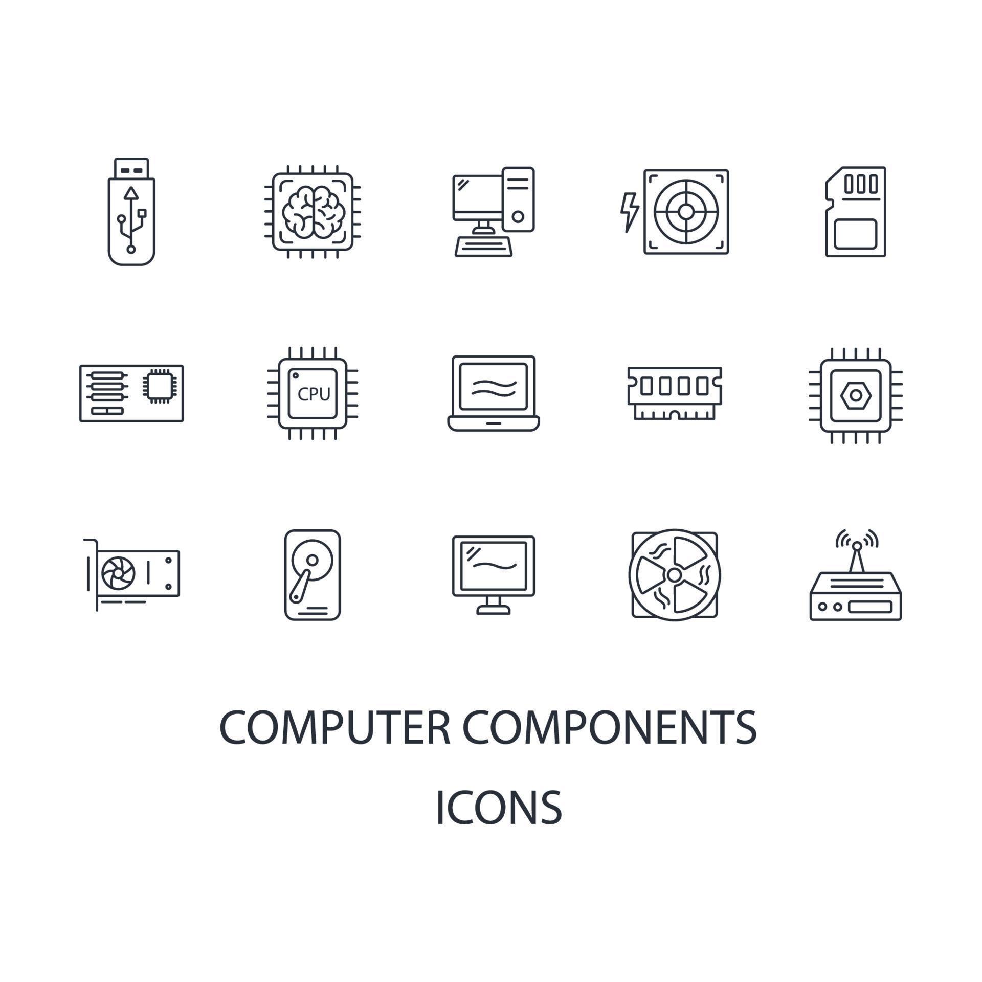 computer components icons set . computer components pack symbol vector ...