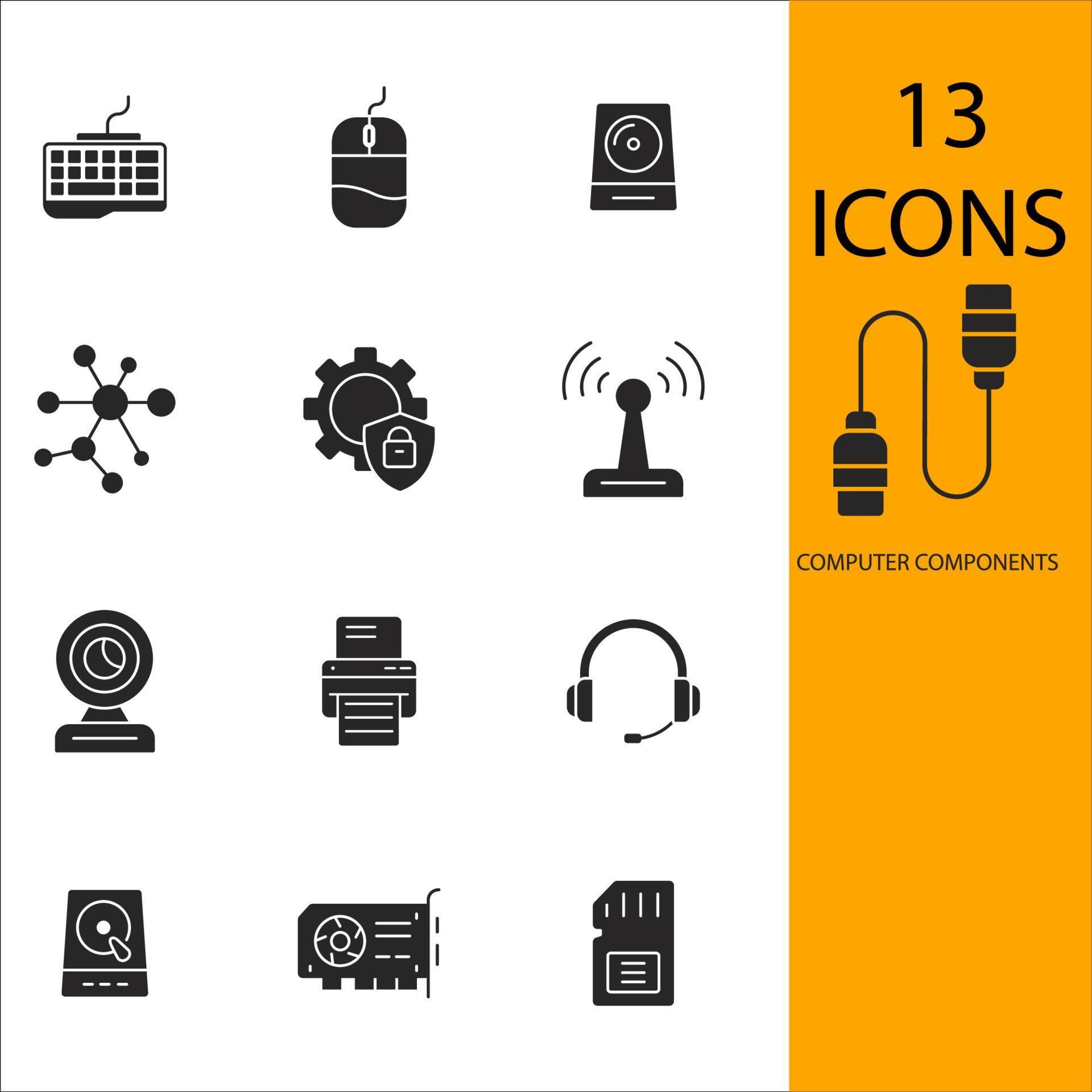 computer components icons set . computer components pack symbol vector ...
