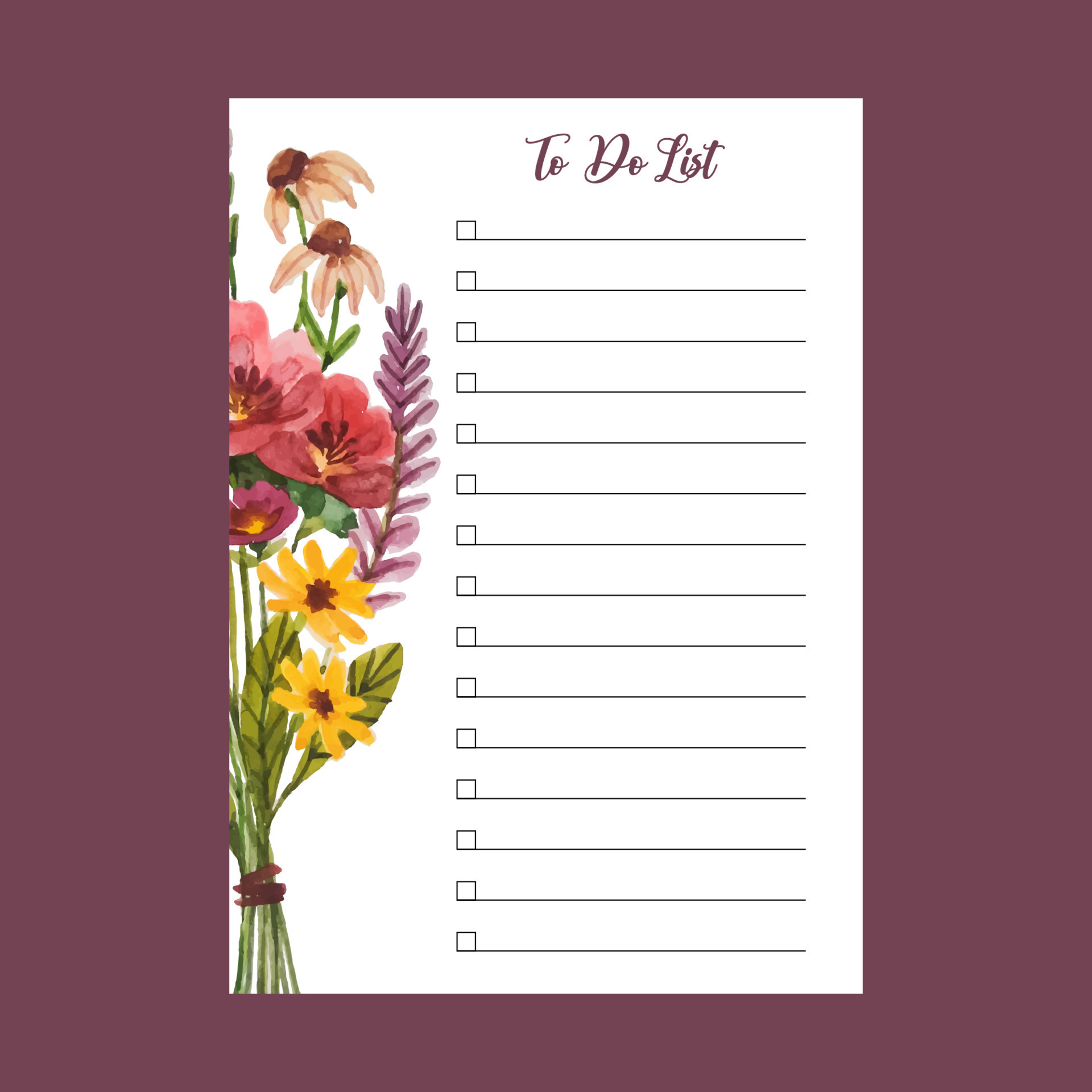 to do list template with watercolor flower illustration 9494286 Vector ...