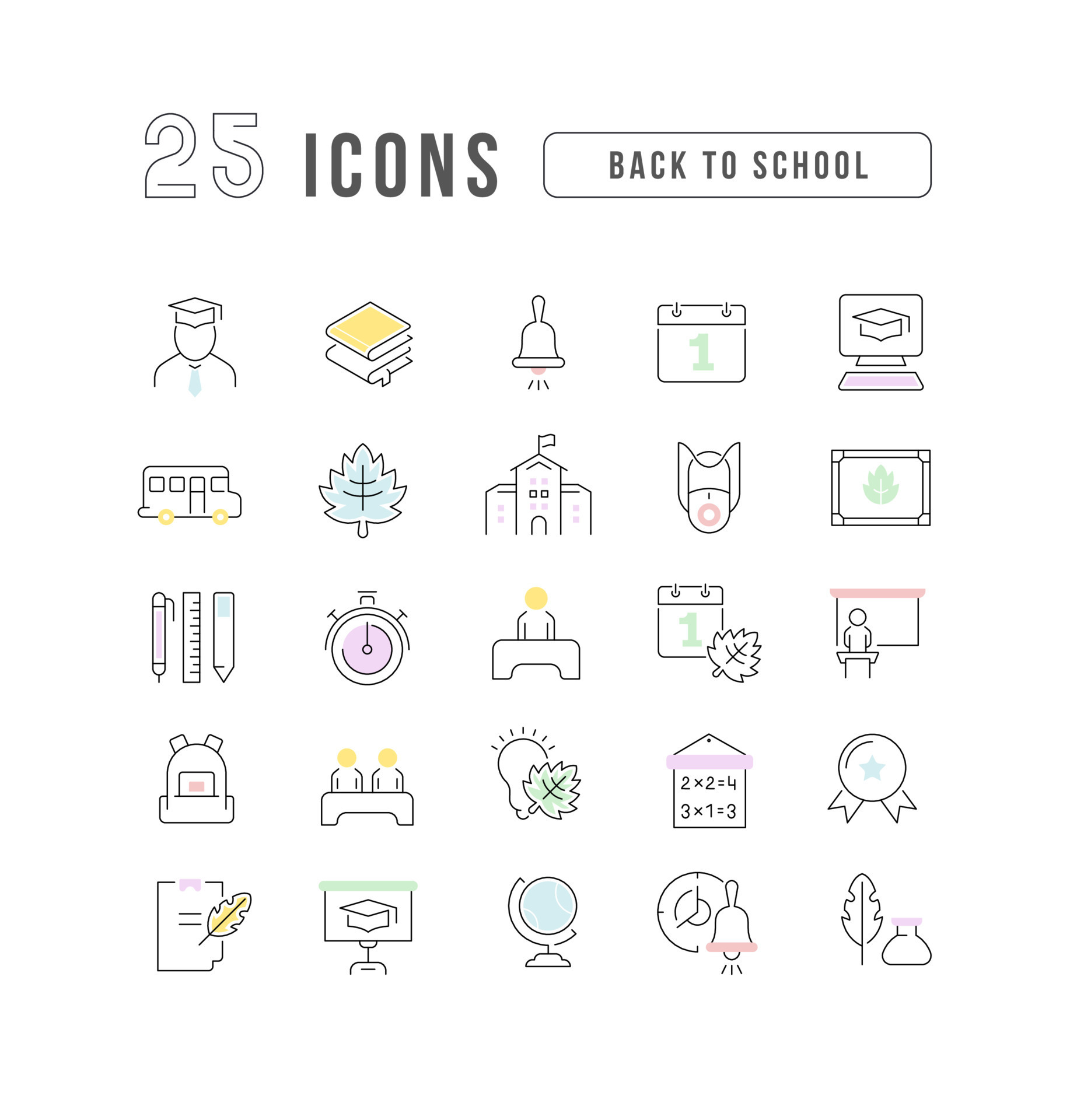Set of linear icons of Back to School 9501811 Vector Art at Vecteezy