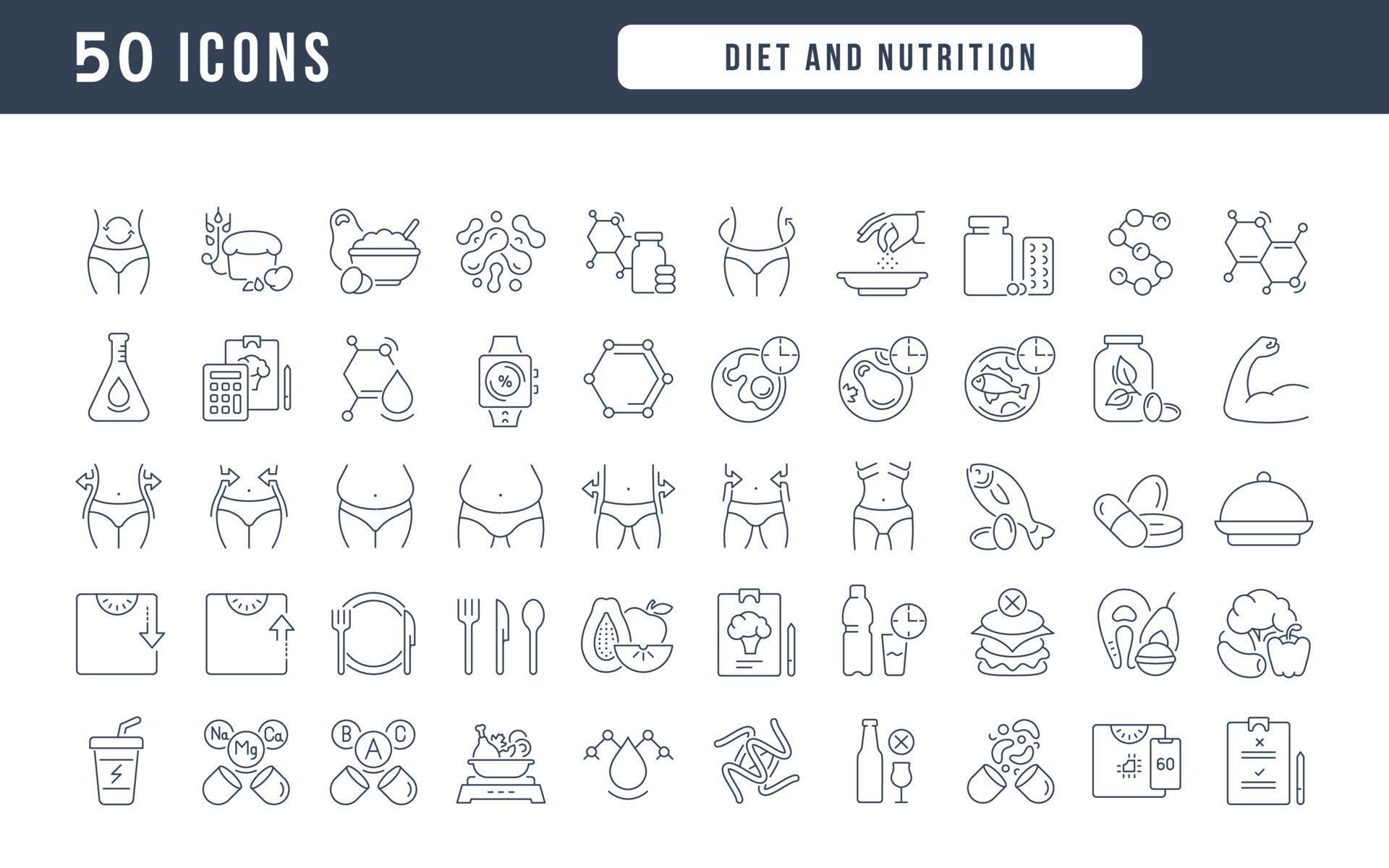 Set of linear icons of Diet and Nutrition 9501848 Vector Art at Vecteezy