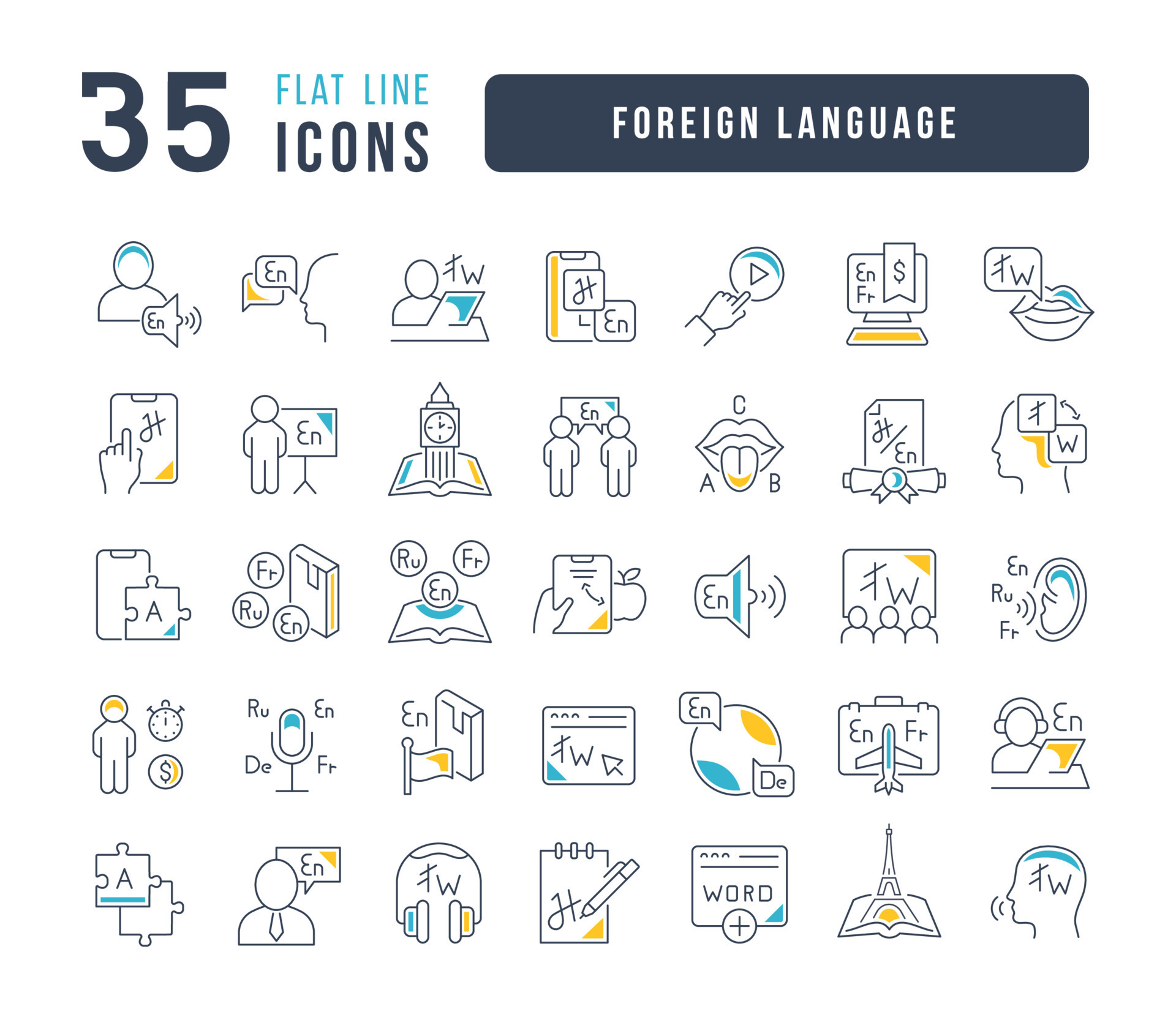 Set of linear icons of Foreign Language 9502293 Vector Art at Vecteezy