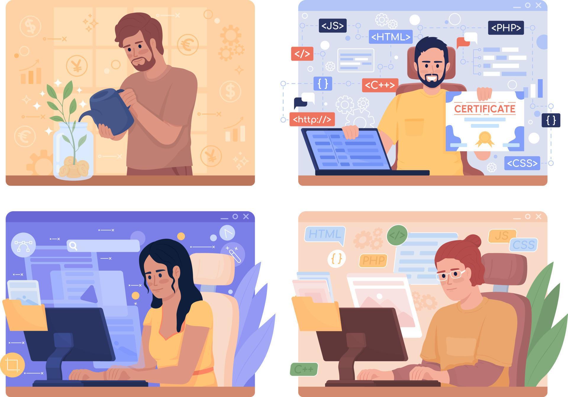 Developer career 2D vector isolated illustration set. Flat characters ...