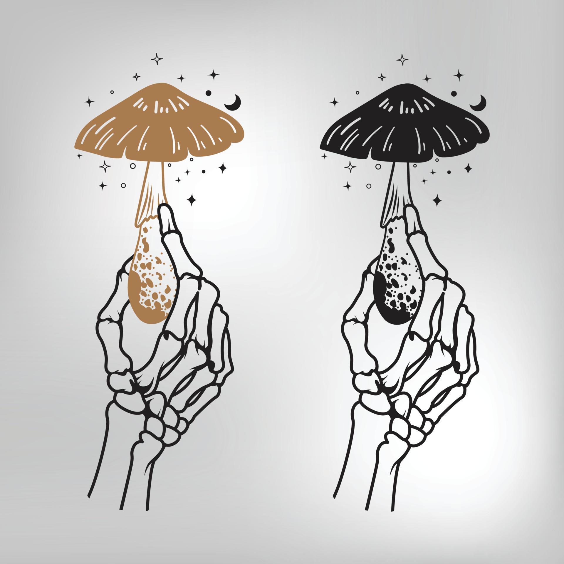 Skeleton hand holding magic mushroom 9512372 Vector Art at Vecteezy