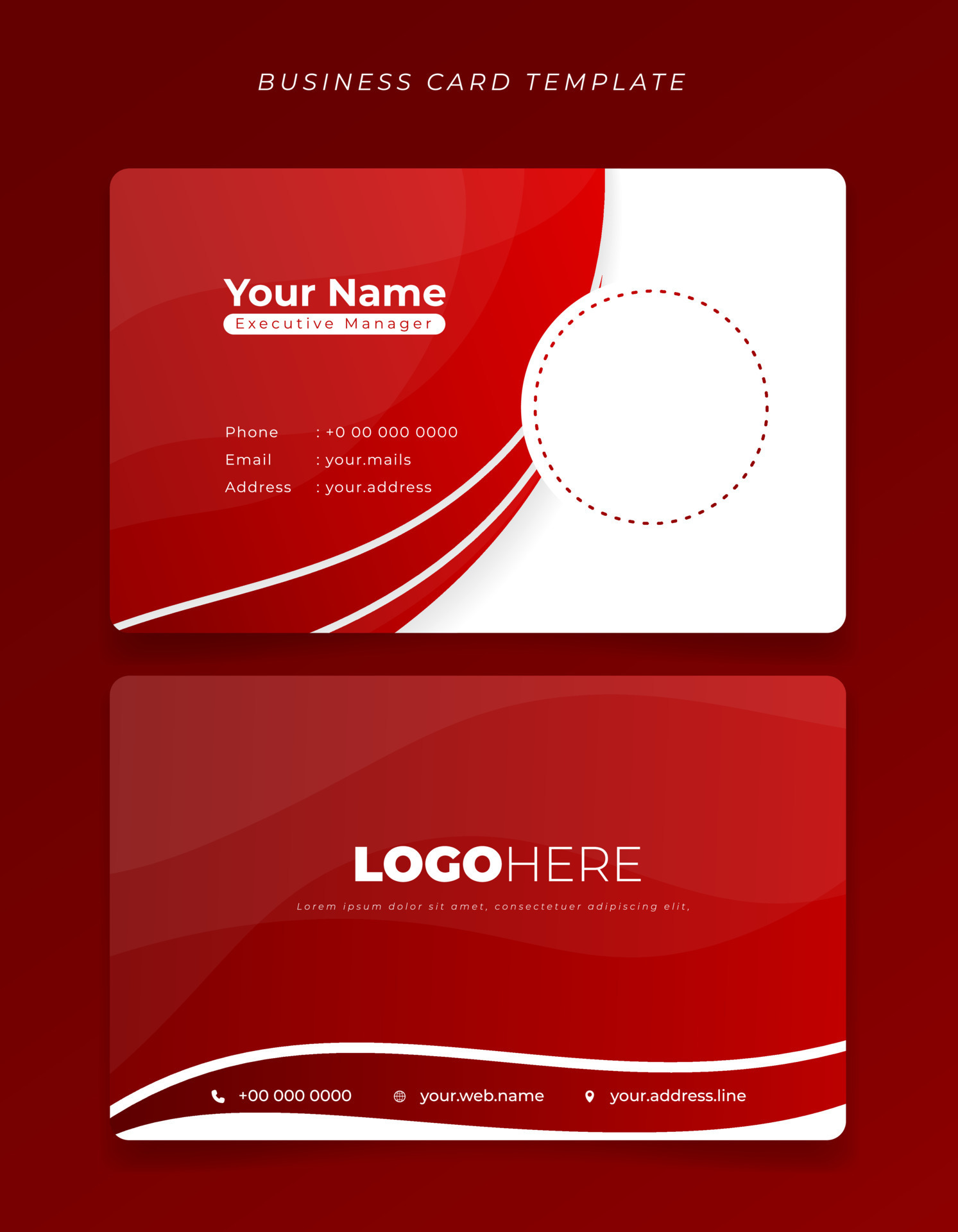 ID card or business card template in waving red background for employee identity design 9515865 ...