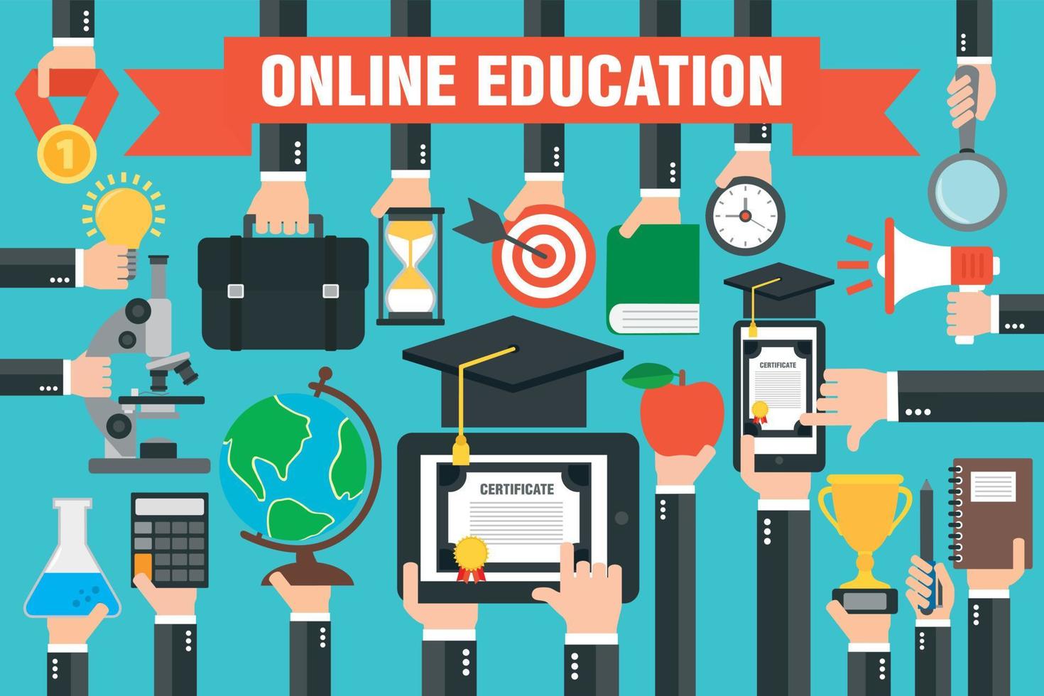 Flat design concepts online education, e-learning with laptop ... Flat design concepts online education, e-learning with laptop ...
