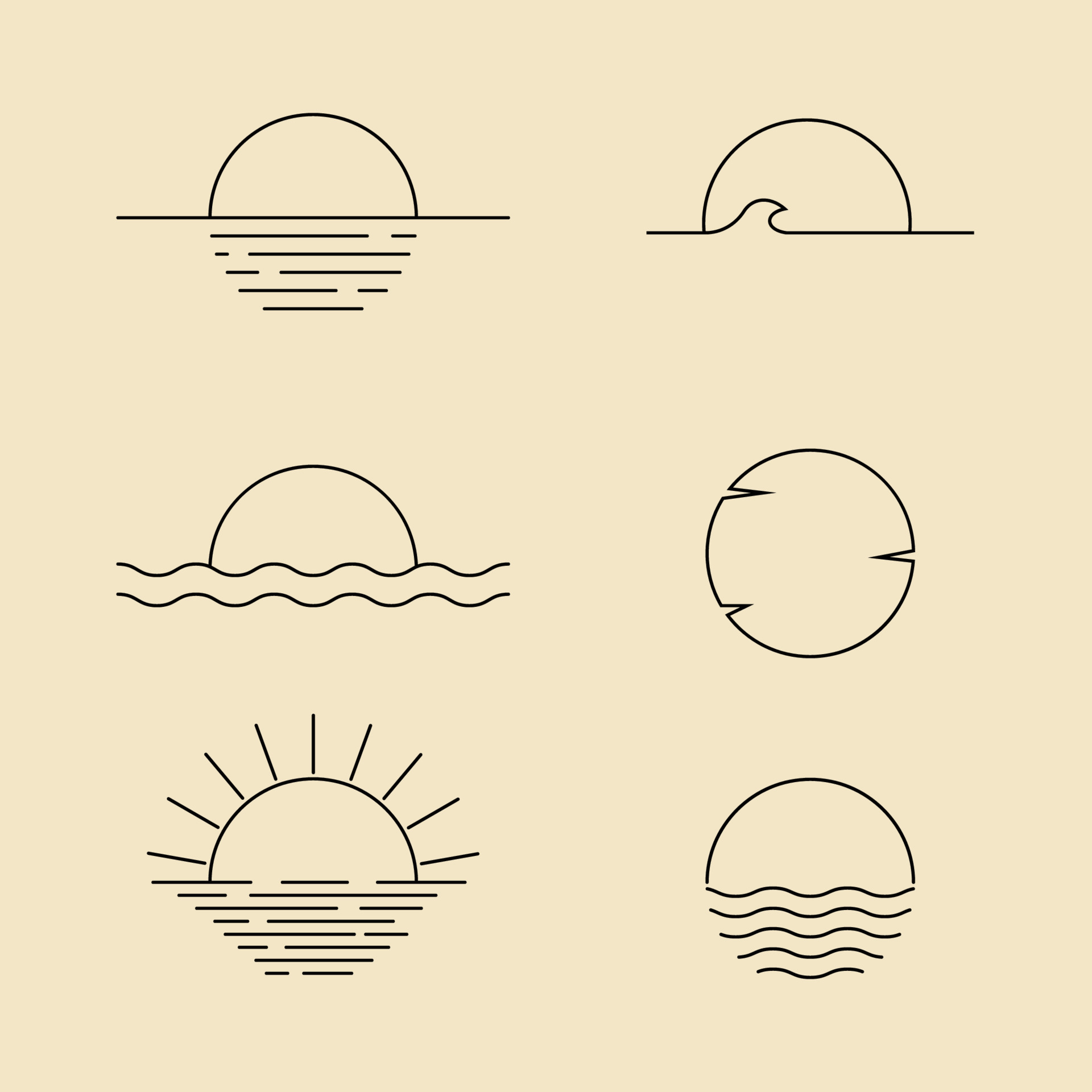 set of sun minimalist line art logo icon template vector illustration ...