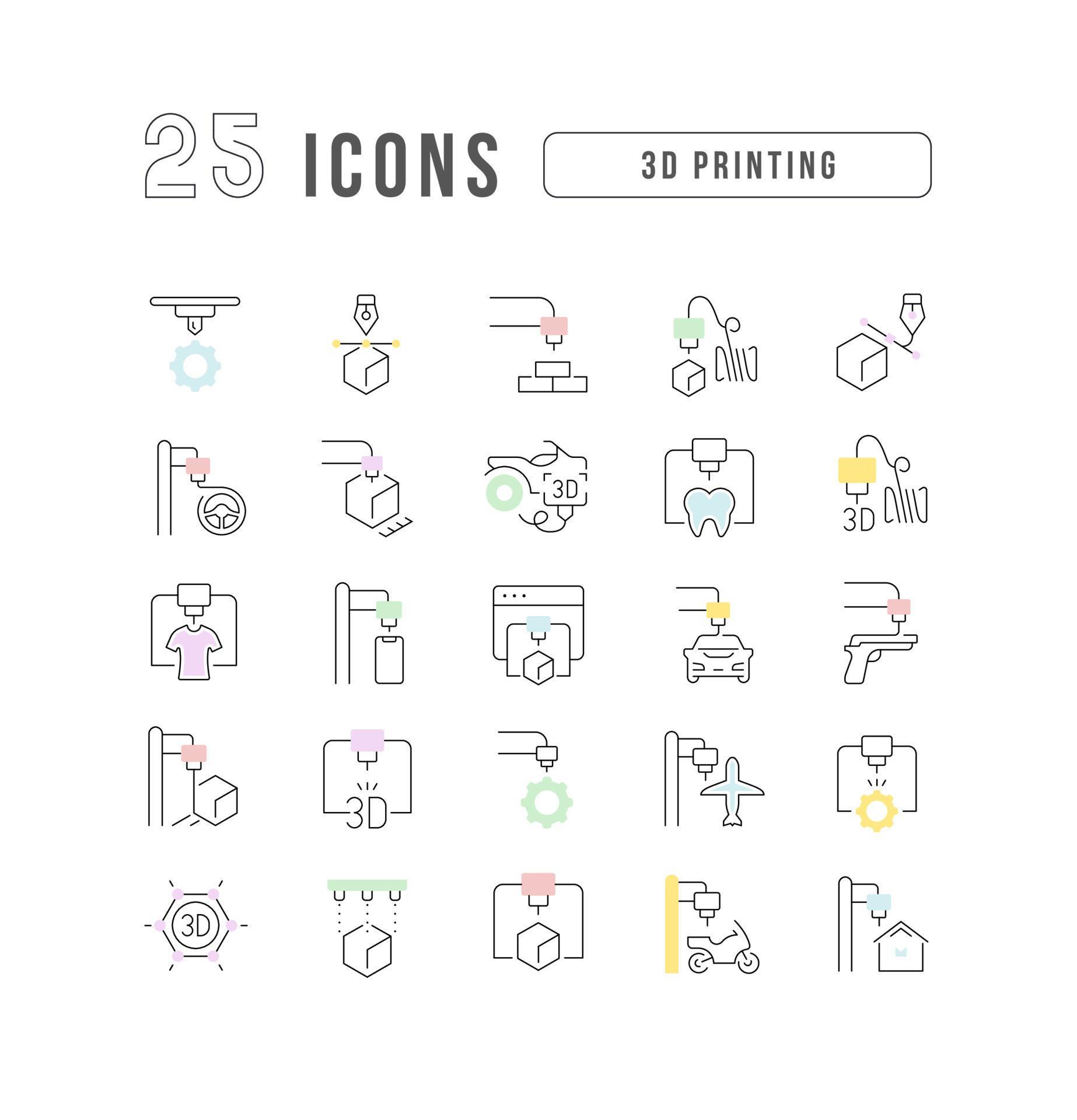 Set of linear icons of 3D Printing 9534508 Vector Art at Vecteezy
