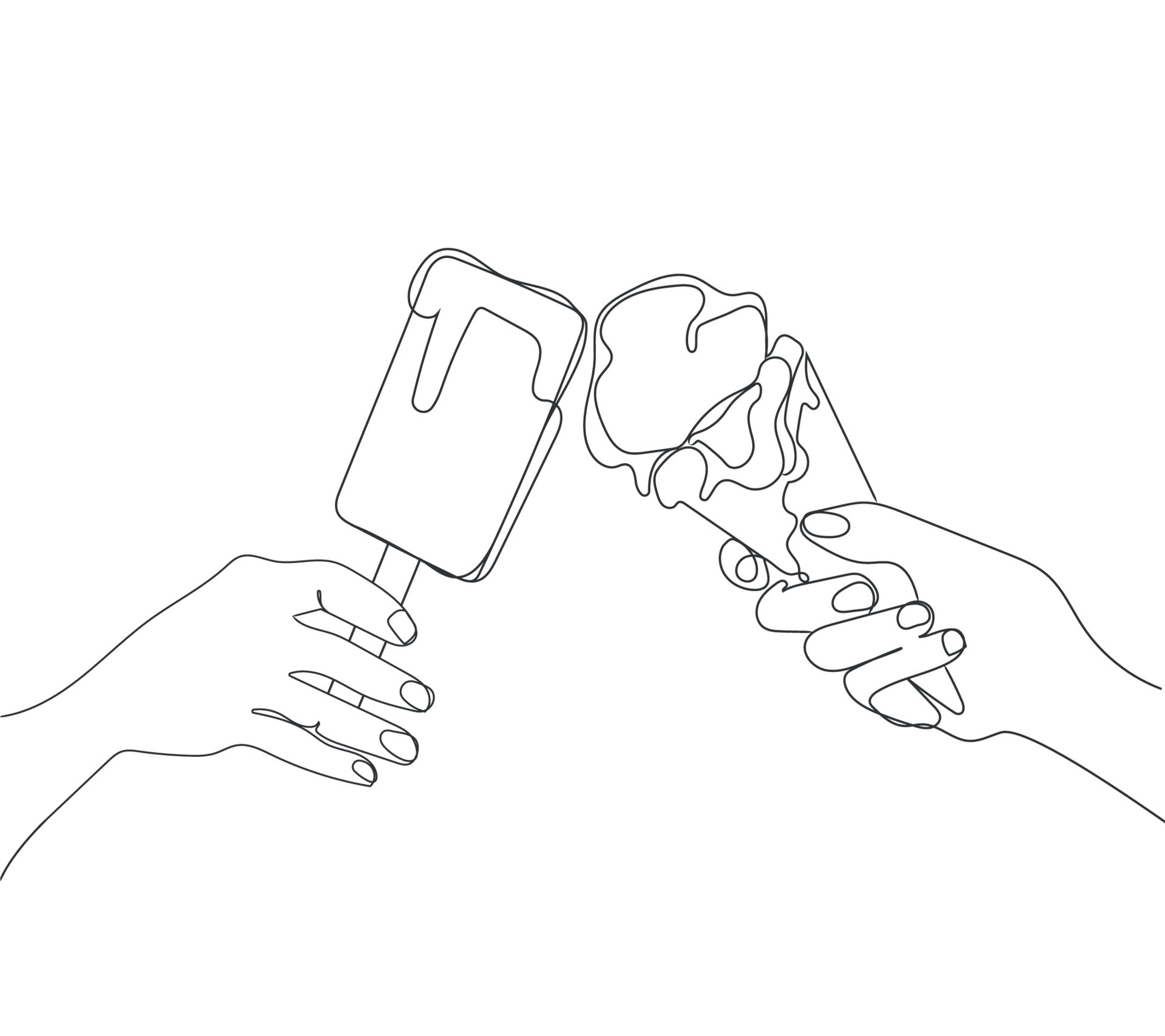 Two Hands Hold And Cheers Ice Cream Stick And Ice Cream Cone Continuous