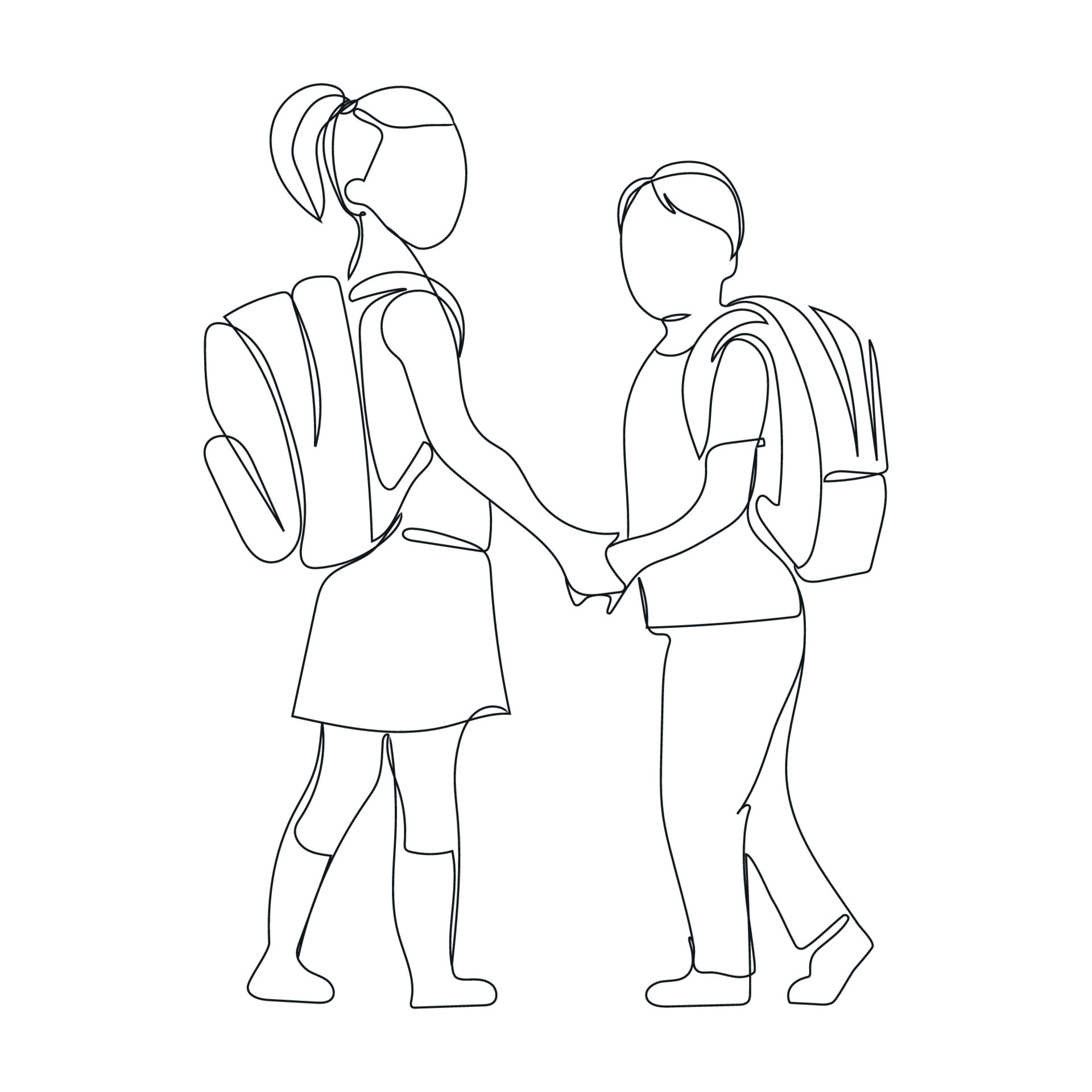 Children going to School with backpacks continuous line drawing, vector ... Children going to School with backpacks continuous line drawing, vector ...